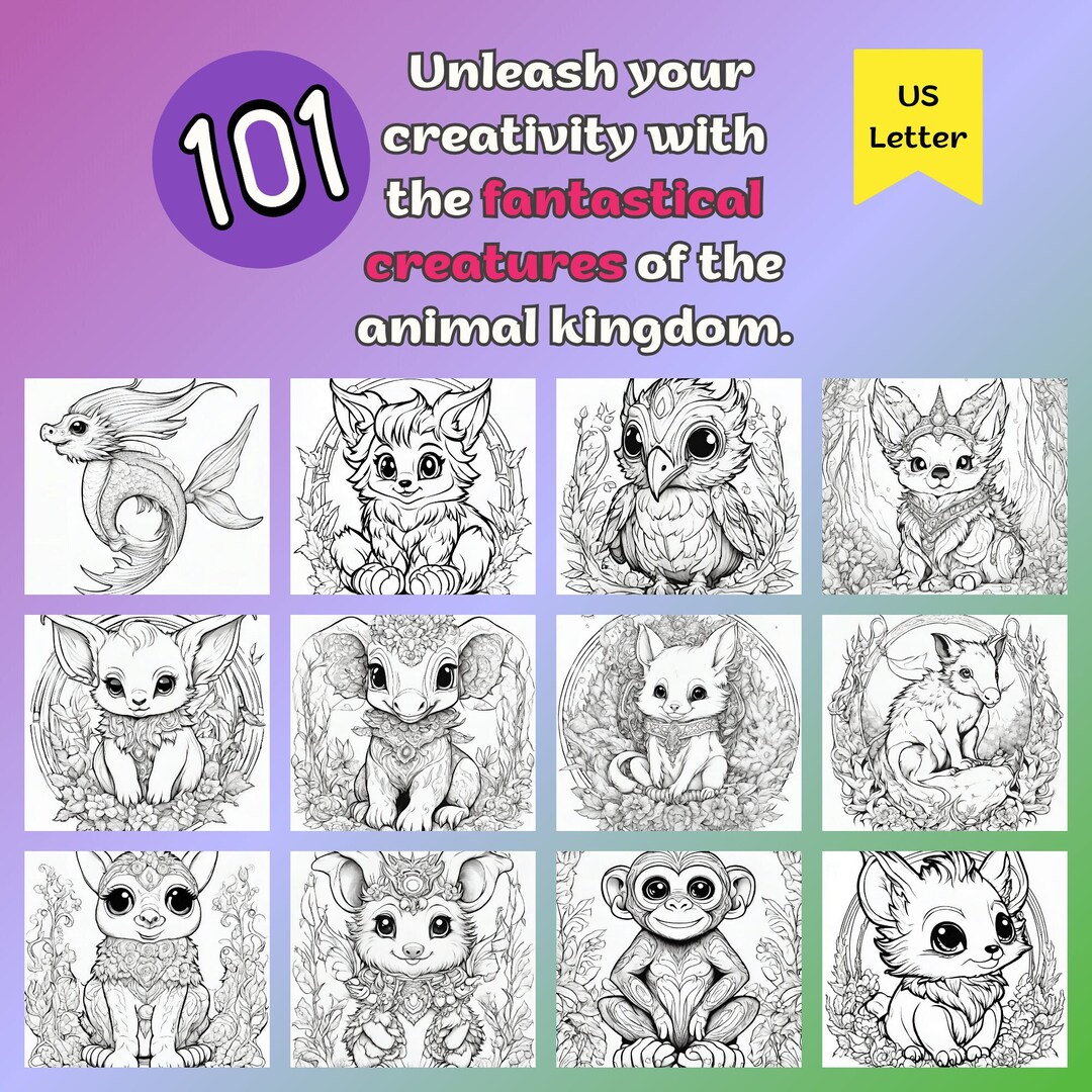 101 Amazing Coloring Pages With Fantastic Animal Creatures. Digital ...