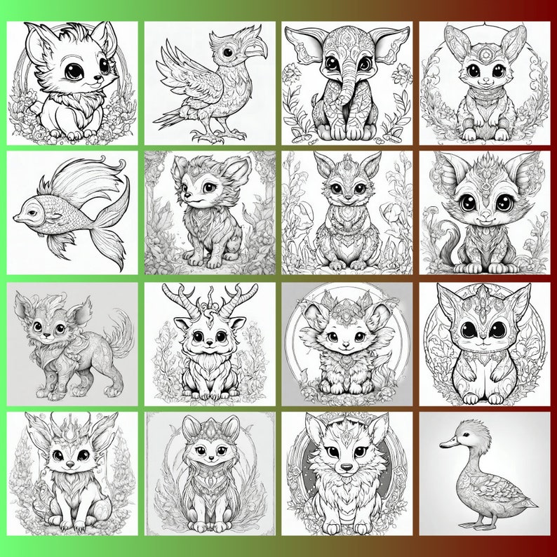 101 Amazing Coloring Pages With Fantastic Animal Creatures. Digital ...