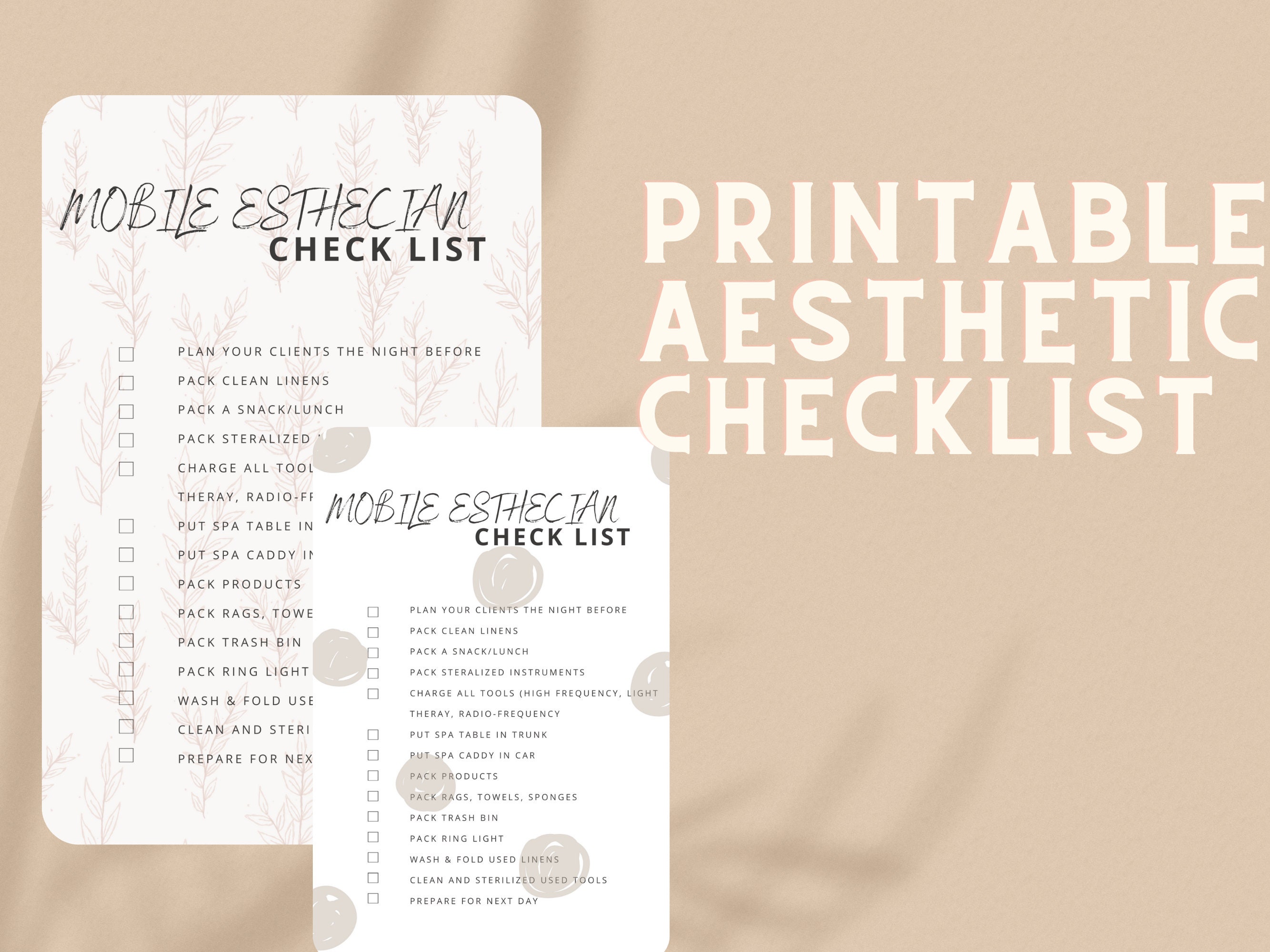 Mobile Esthetician Checklist DOWNLOADABLE - Etsy