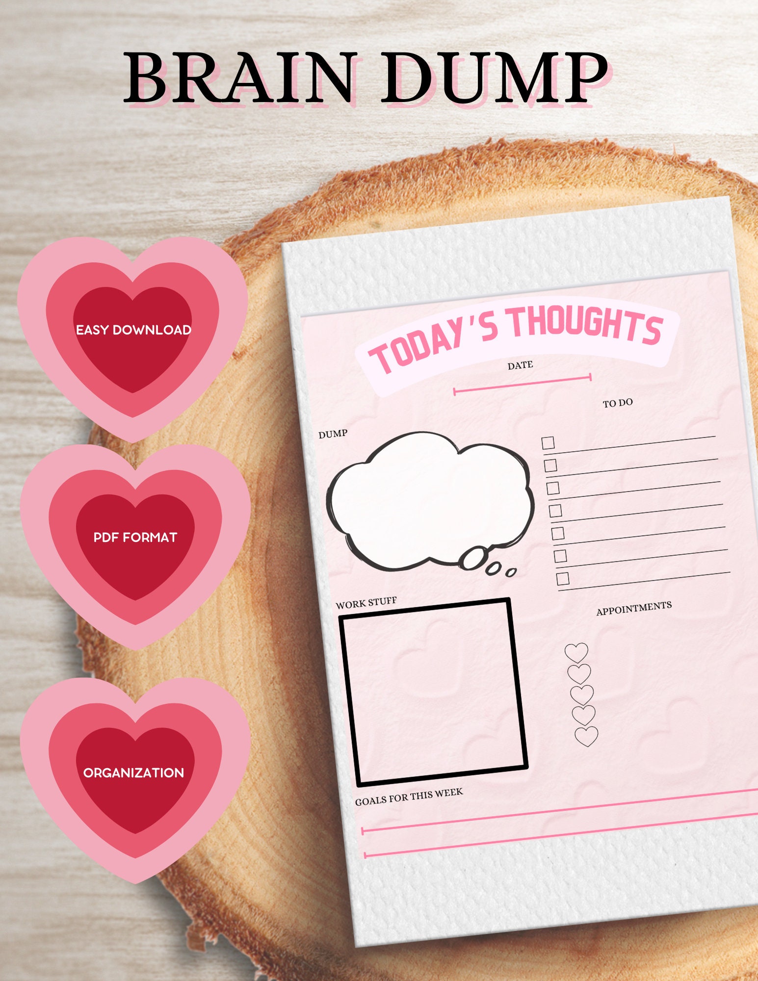 DIGITAL DOWNLOAD Brain Dump Planner/notepad Girly Girl Edition - Etsy