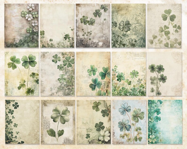 Shabby Chic Shamrock Vintage Digital Paper: Junk Journal Supplies (JPG ...