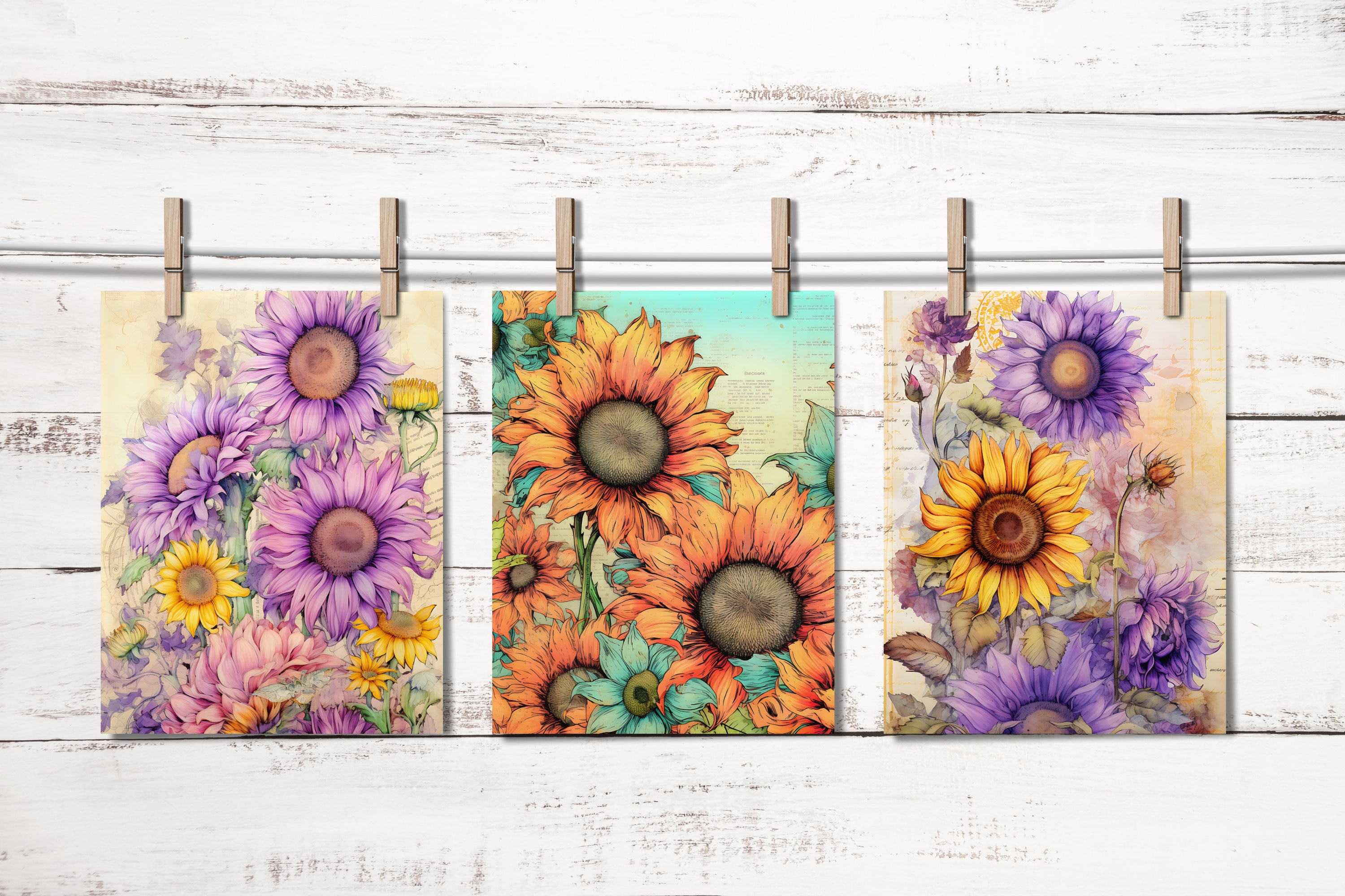 Sunflower Junk Journal, Sunflower Printable, Mixed Media, Digital Paper ...