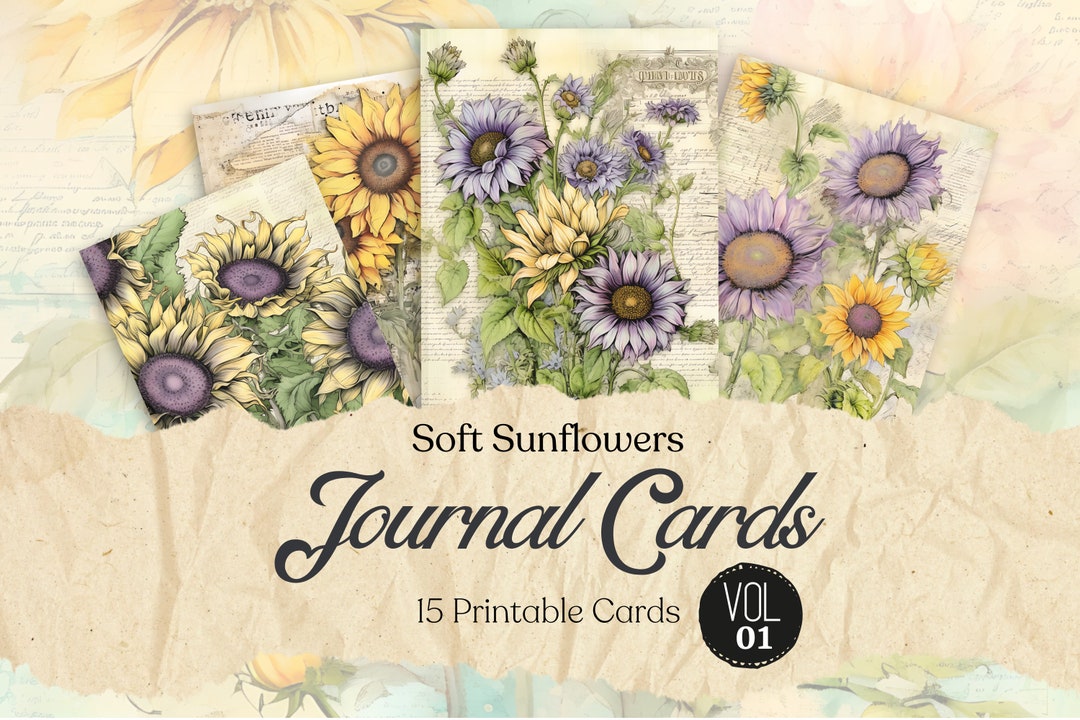 15 Sunflower Junk Journal Cards, Shabby Chic Printable Collage (PDF) - Etsy