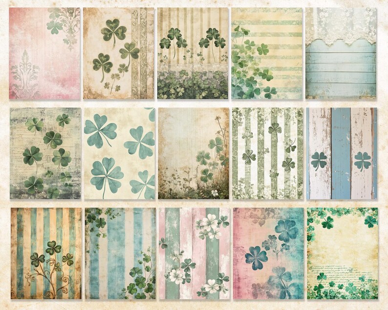 Shabby Chic Shamrock Vintage Digital Paper: Junk Journal Supplies (JPG ...