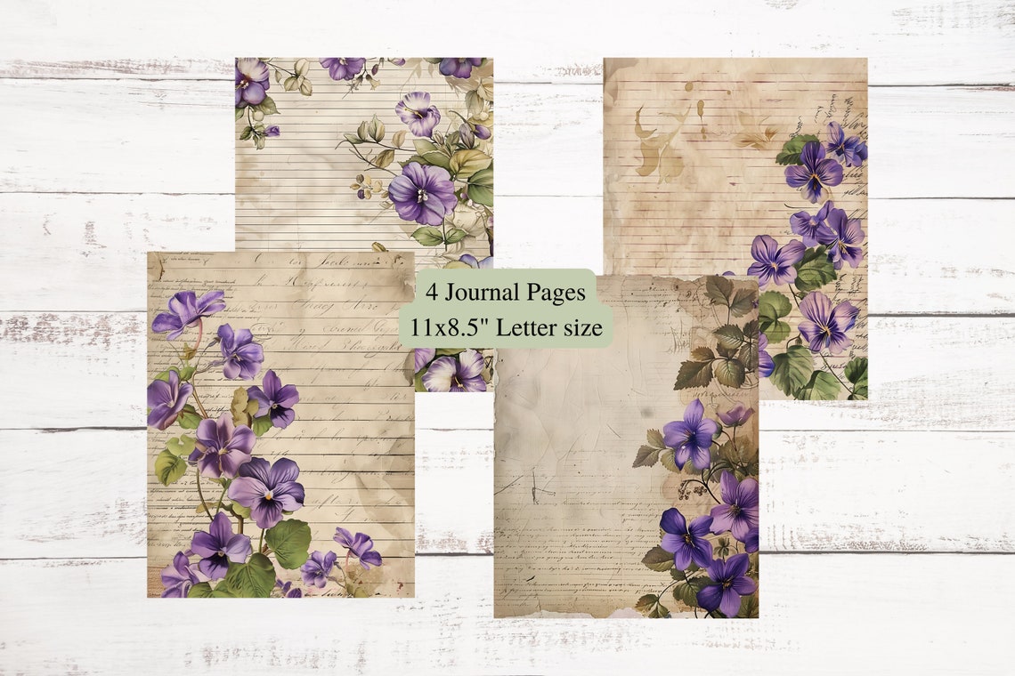 Violet Junk Journal, Mother's Day Gift, Digital Paper, Ephemera, Junk ...
