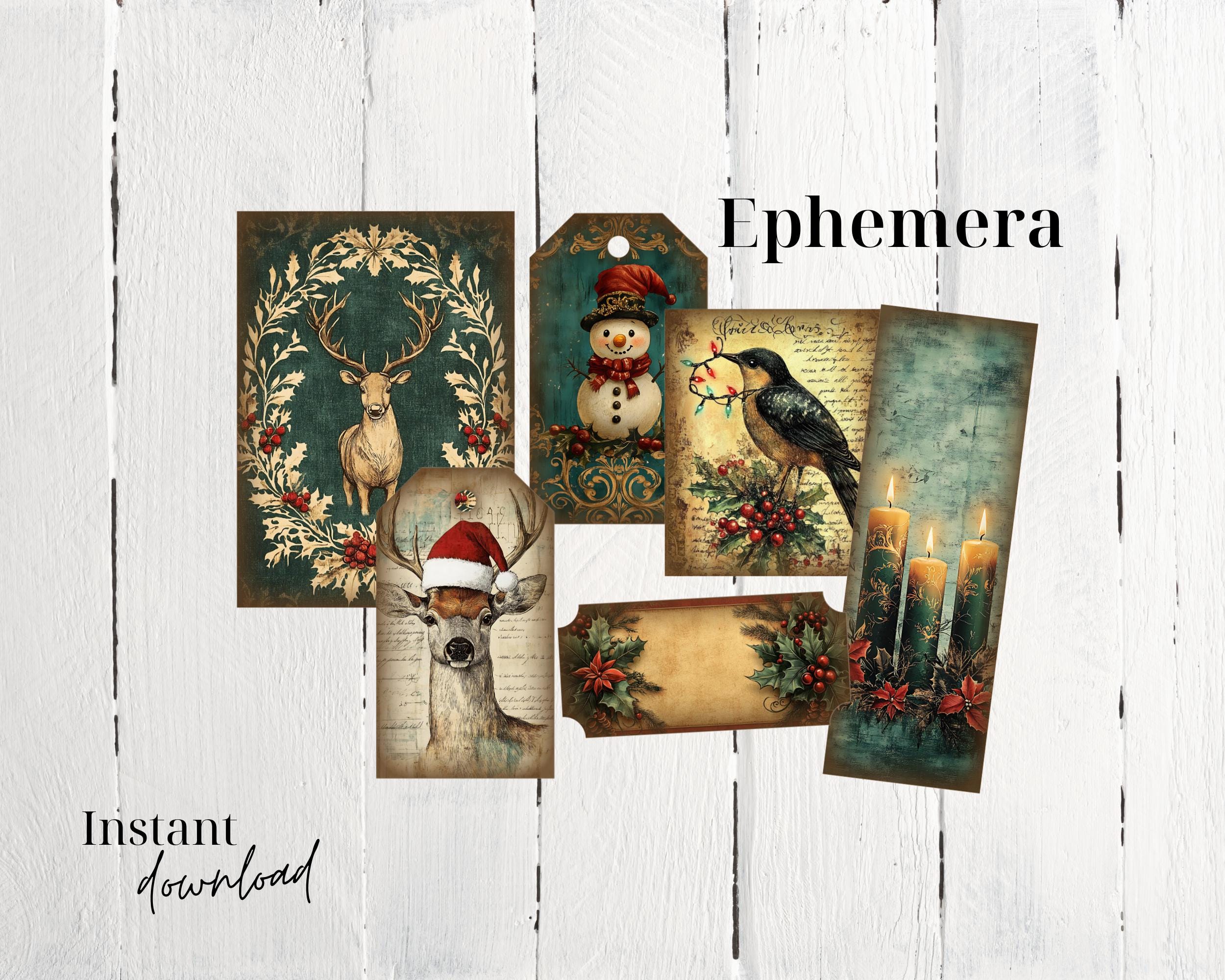 Vintage Christmas Junk Journal Kit: Old World Winter Ephemera (digital ...