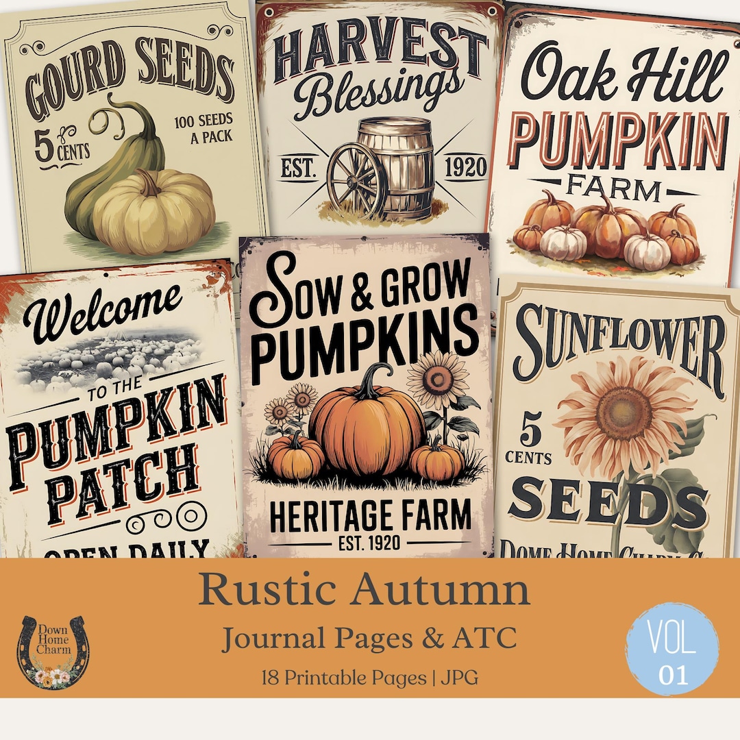 Rustic Autumn Journal Pages, Pumpkin Patch Ephemera (JPG, Digital ...