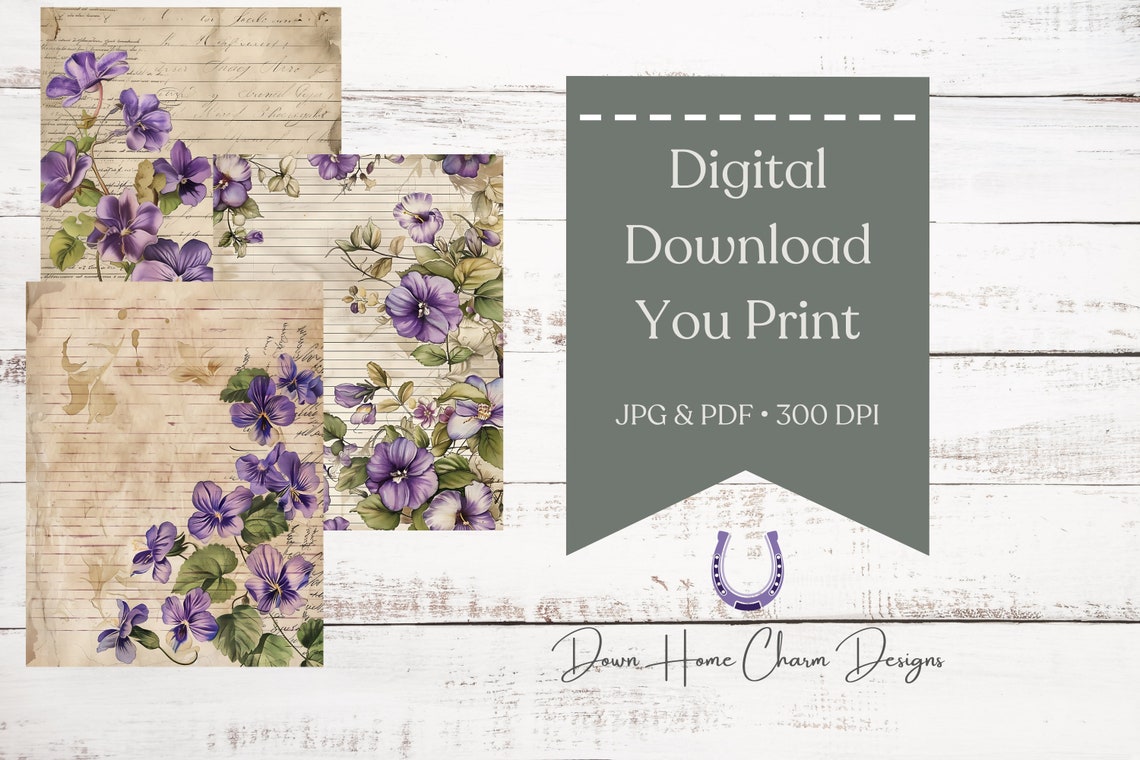 Violet Junk Journal, Mother's Day Gift, Digital Paper, Ephemera, Junk ...
