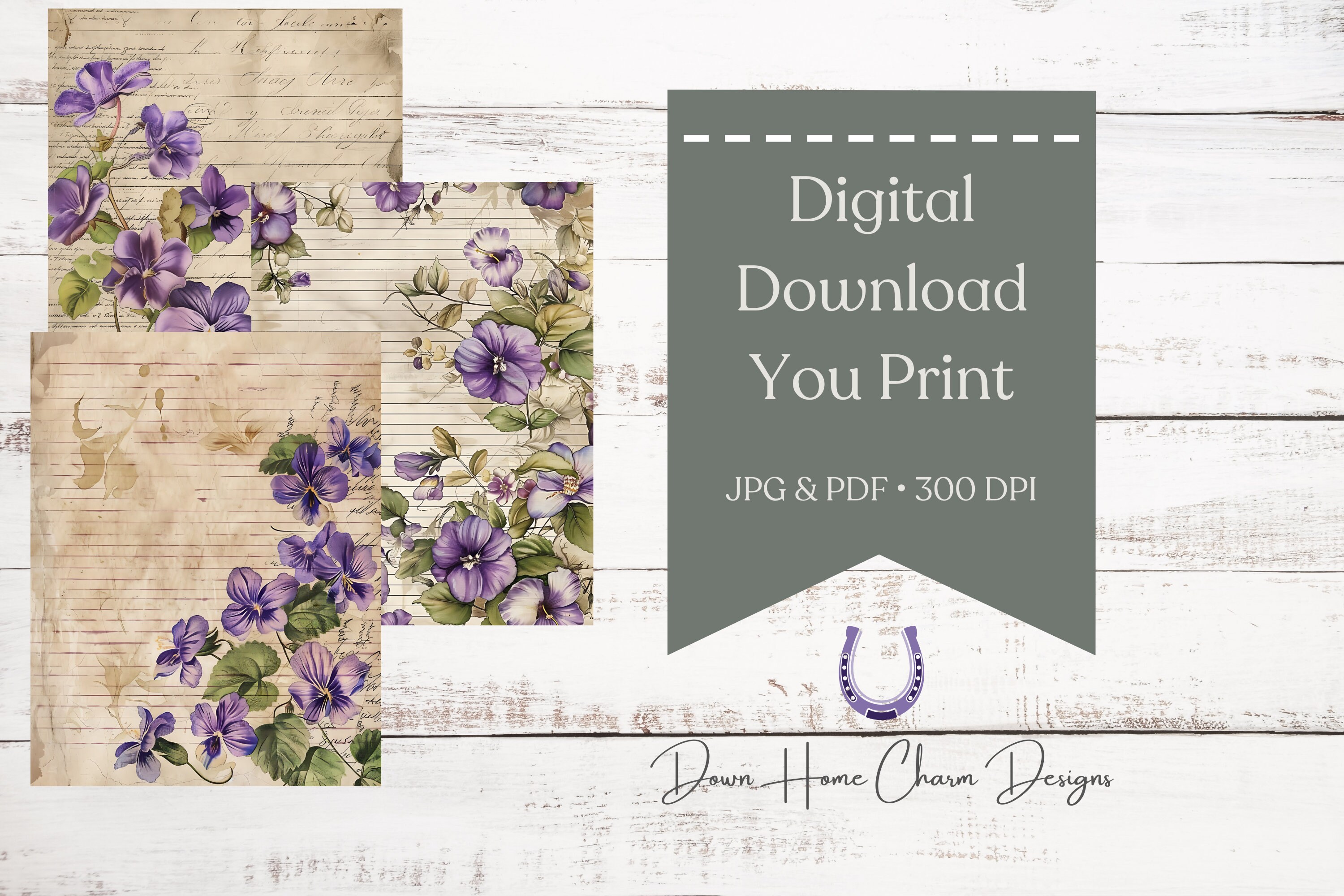 Violet Junk Journal Kit: Shabby Chic Floral Ephemera (digital Download ...