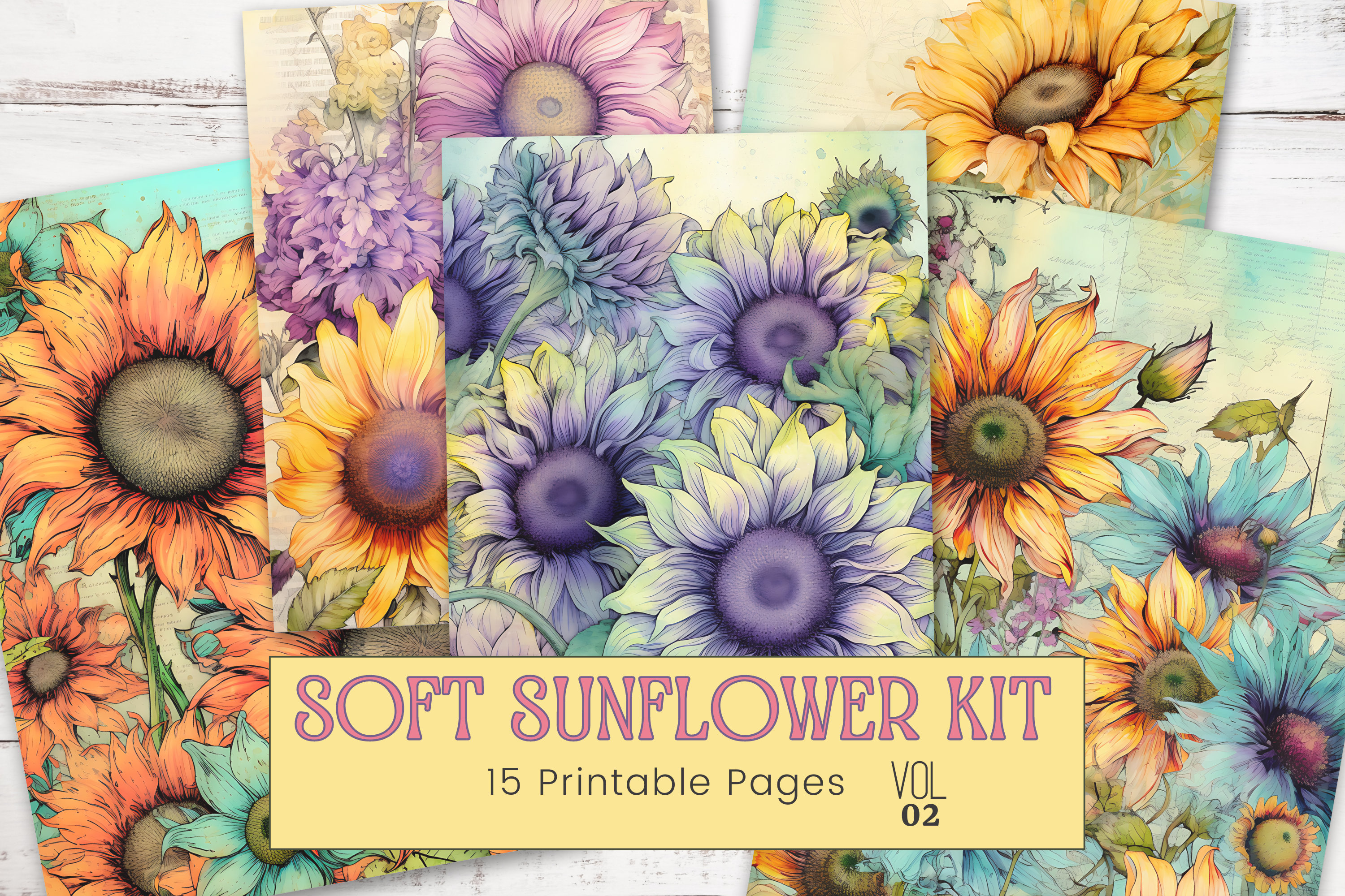 Sunflower Junk Journal, Sunflower Printable, Mixed Media, Digital Paper ...