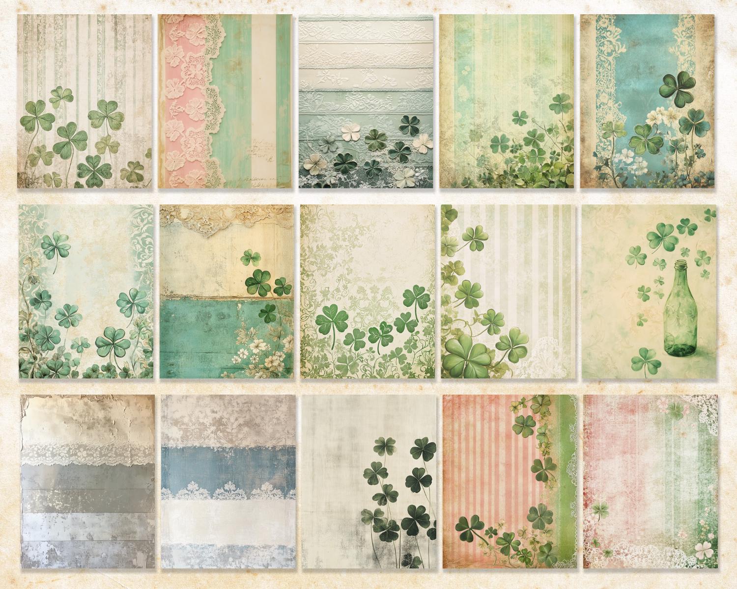 Shabby Chic Shamrock Vintage Digital Paper: Junk Journal Supplies (JPG ...