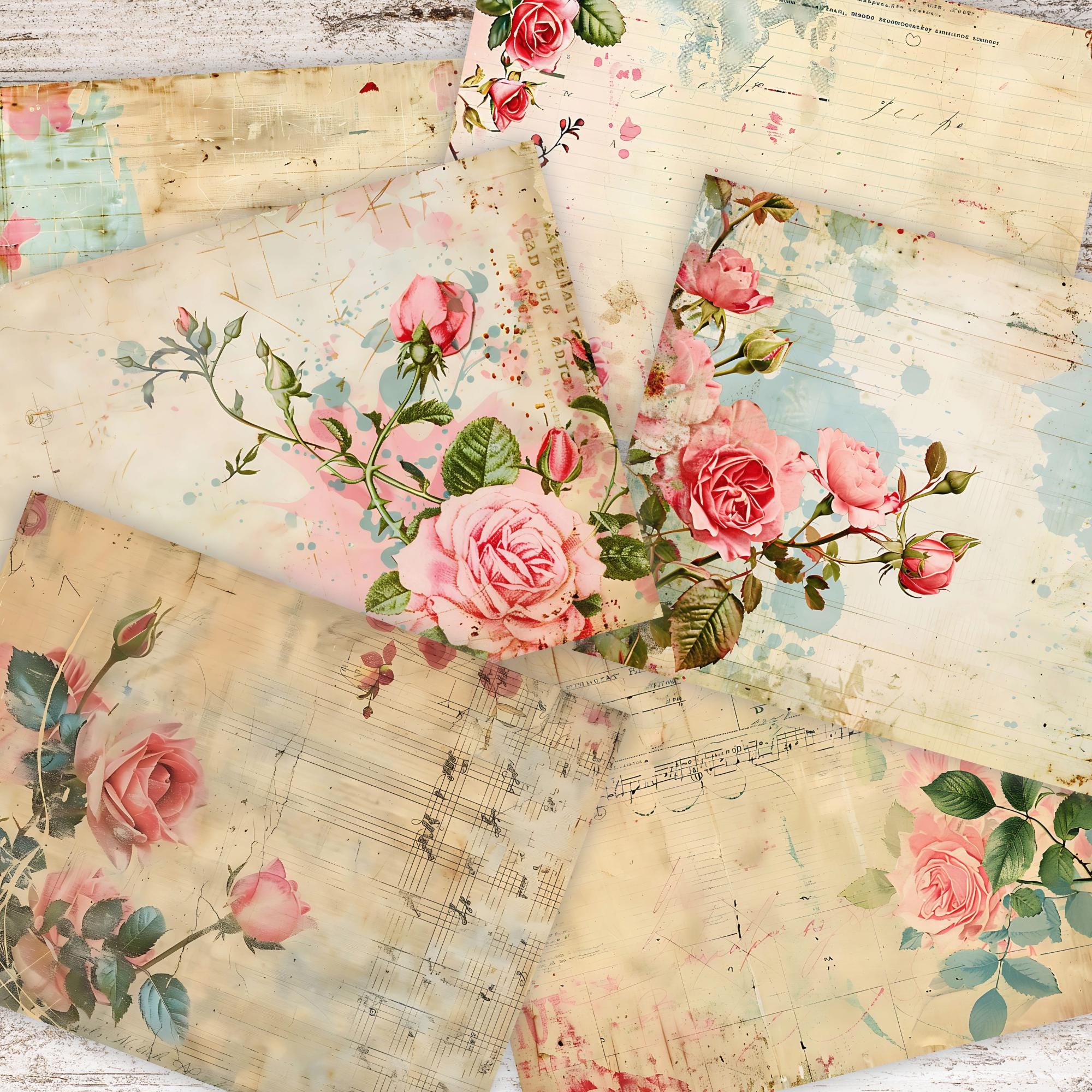 Vintage Rose Papers, Junk Journal, Pages, Backing, Floral, Vintage ...