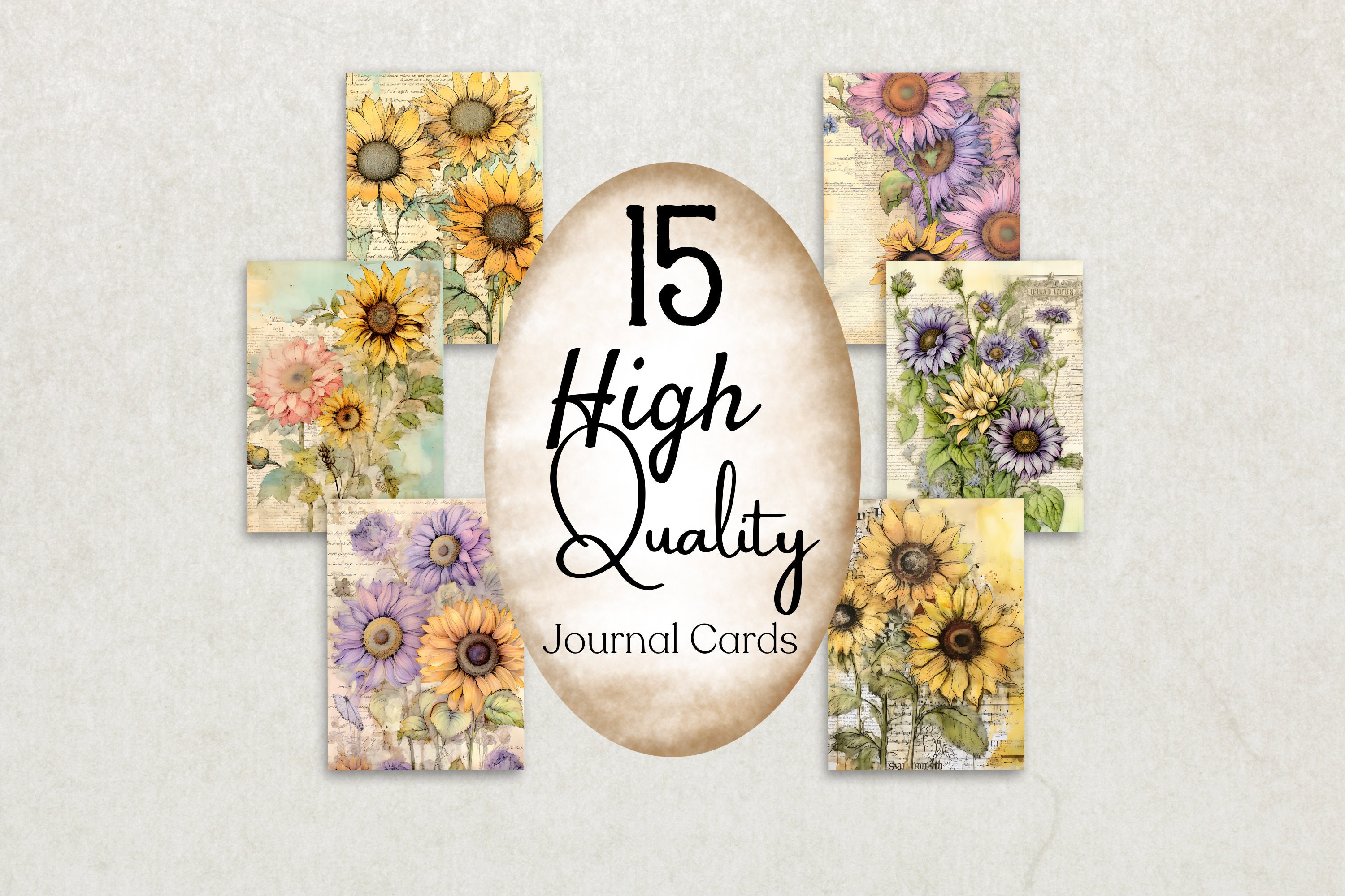 15 Soft Sunflower Junk Journal Cards, Mixed Media, Digital Paper, Junk ...