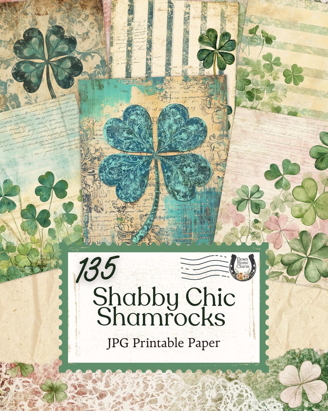 Shabby Chic Shamrock Vintage Digital Paper: Junk Journal Supplies (JPG ...