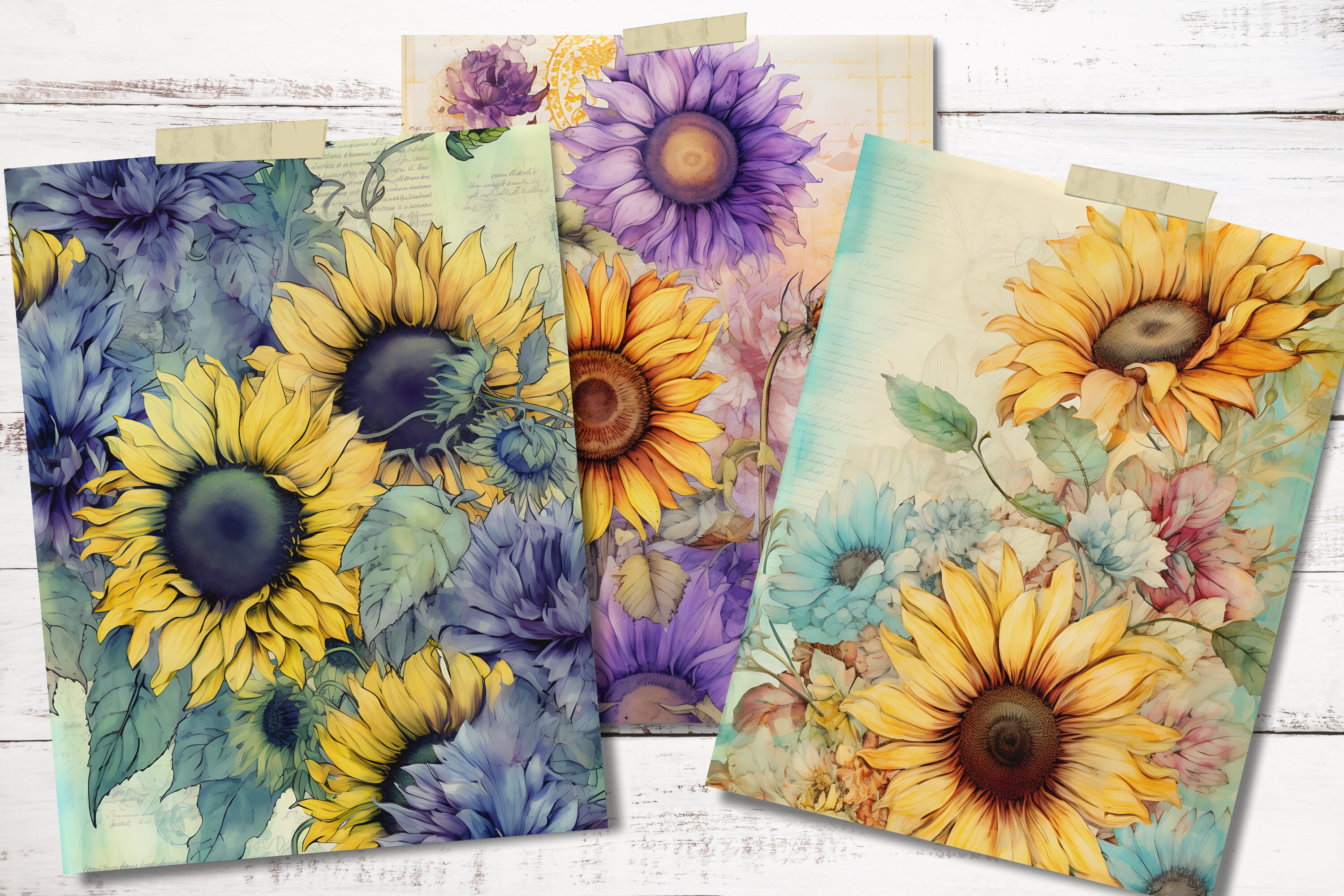 Sunflower Junk Journal, Sunflower Printable, Mixed Media, Digital Paper ...