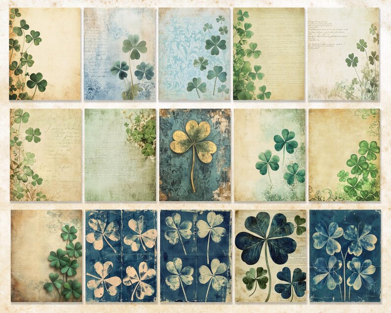 Shabby Chic Shamrock Vintage Digital Paper: Junk Journal Supplies (JPG ...
