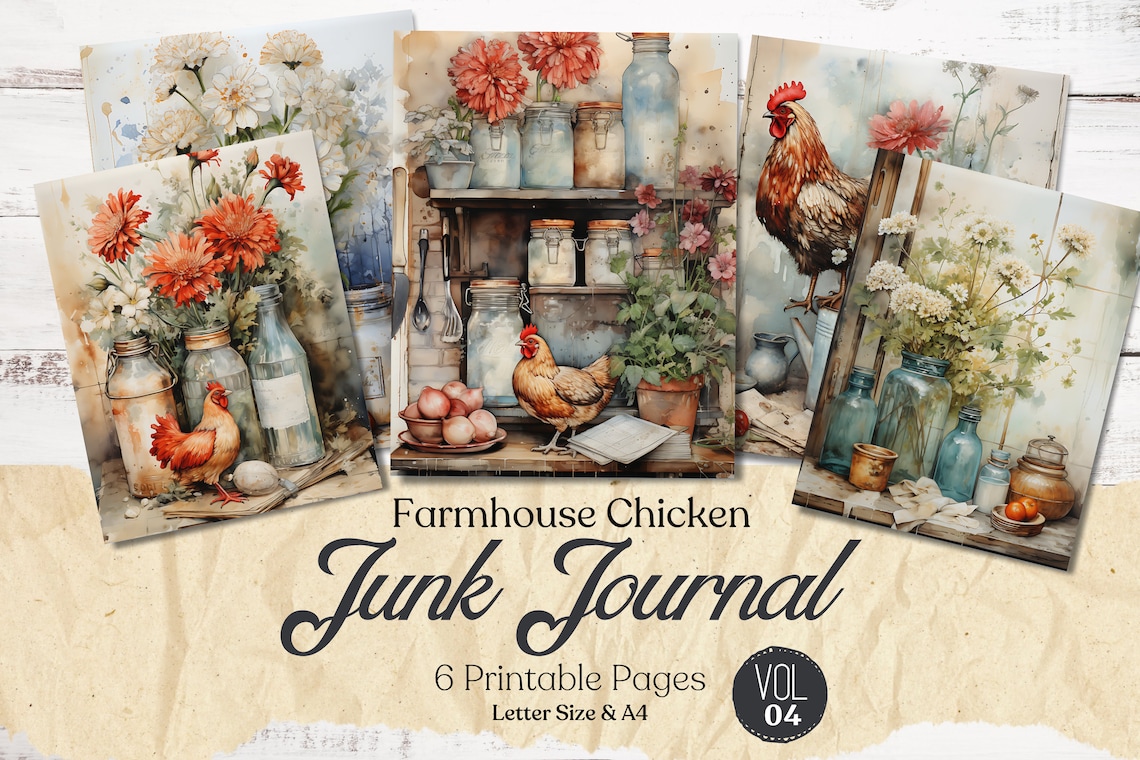 Chicken Junk Journal Pages, Digital Paper, Junk Journal Kit, Collage ...