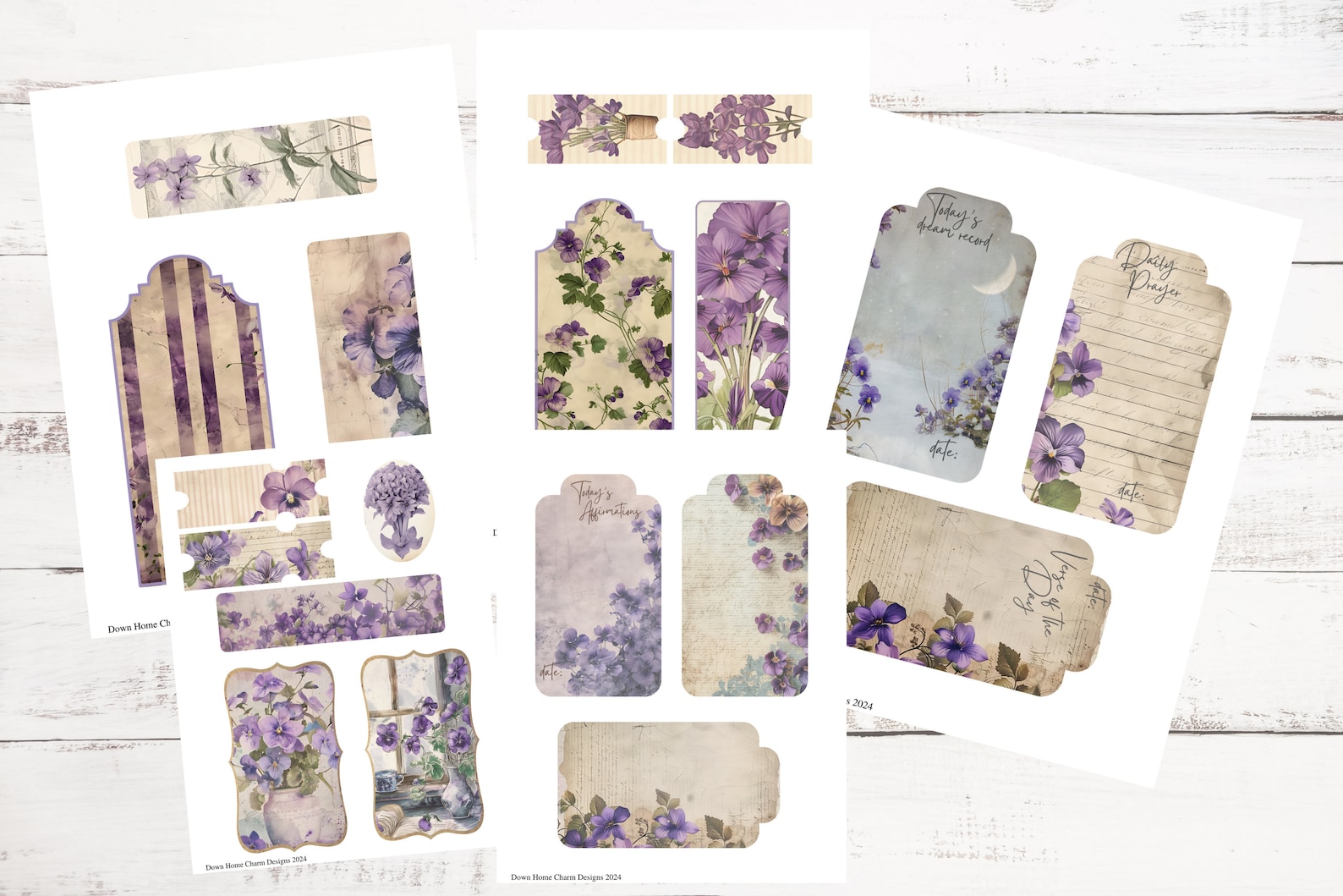 Violet Junk Journal Kit: Shabby Chic Floral Ephemera (digital Download ...