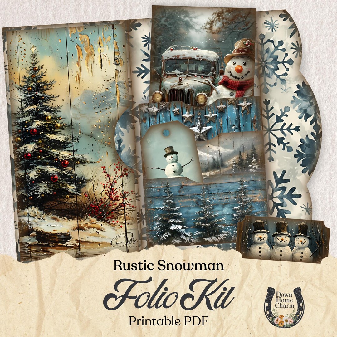 Snowman Junk Journal Kit: Printable Christmas Holiday Folio (PDF) - Etsy