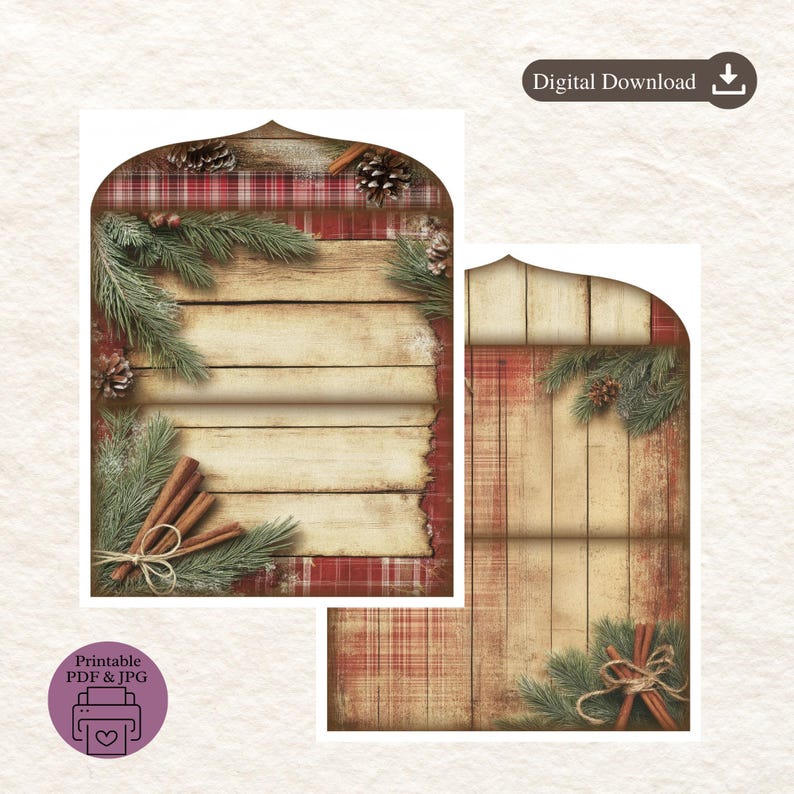 Rustic Christmas Junk Journal Kit: Plaid Winter Ephemera (digital ...