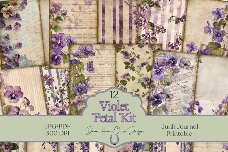 Violet Junk Journal, Mother's Day Gift, Digital Paper, Ephemera, Junk ...