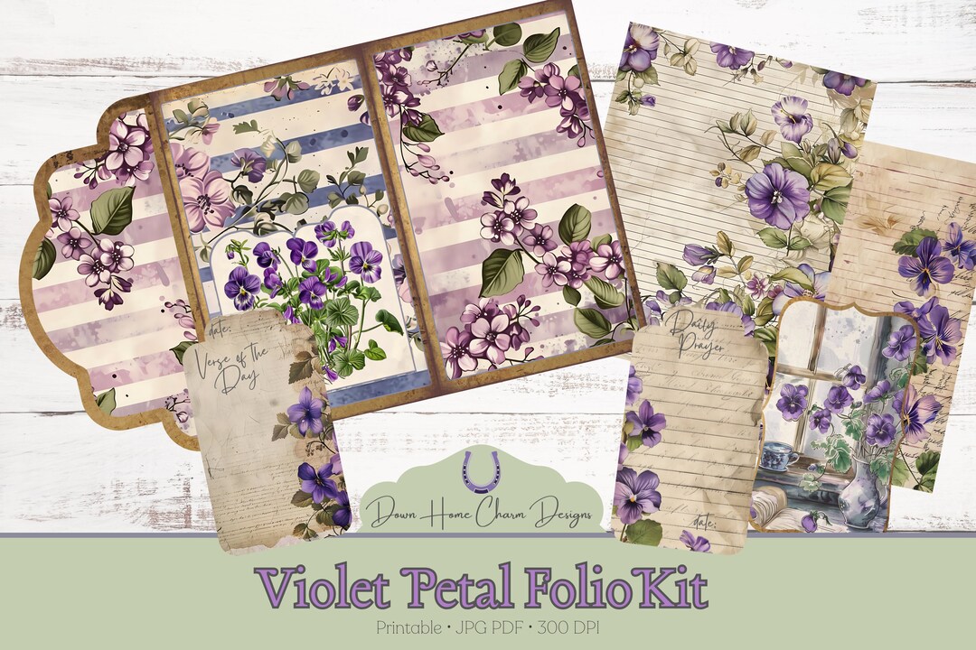 Violet Junk Journal, Mother's Day Gift, Digital Paper, Ephemera, Junk ...