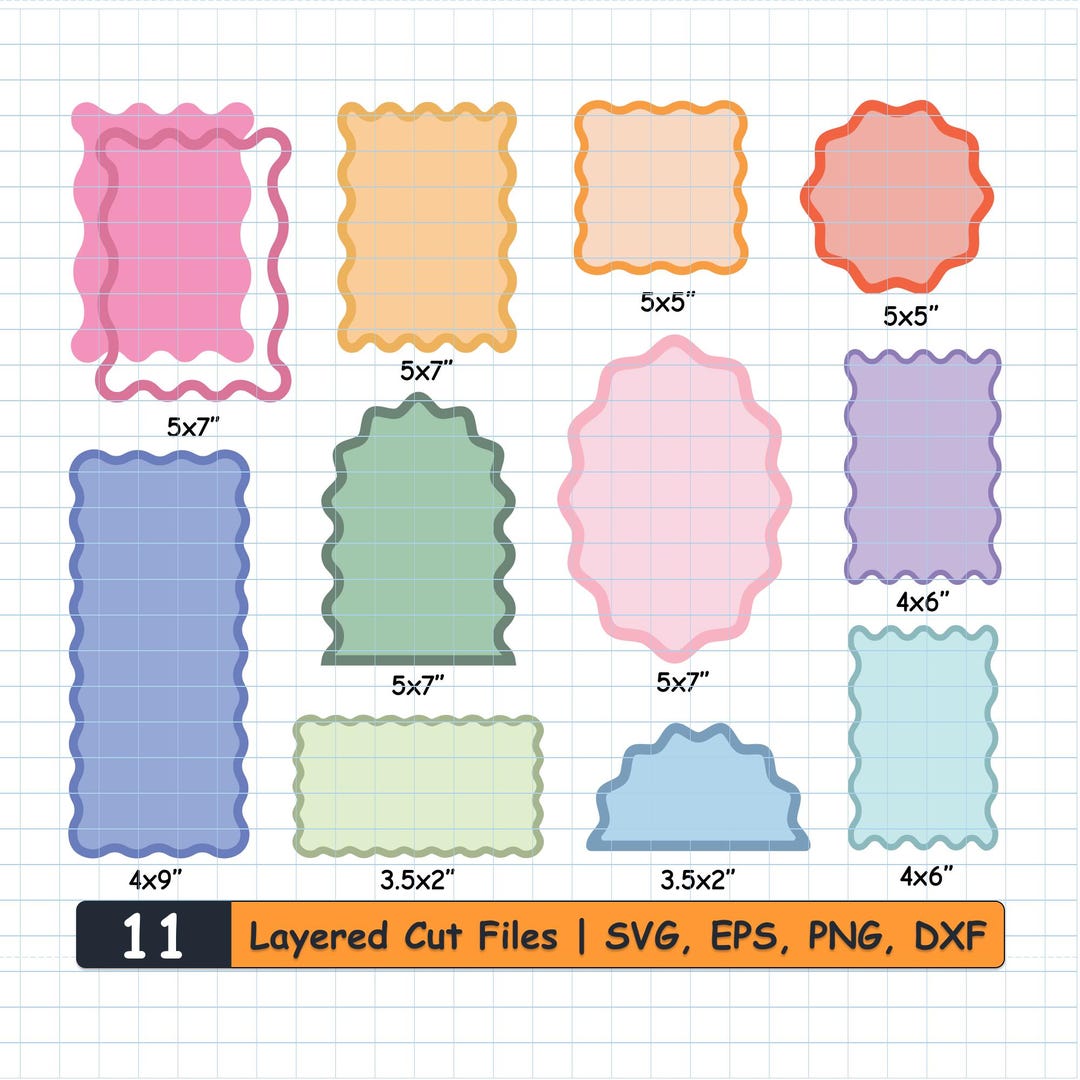 11 Wavy Frames SVG, PNG, EPS Bundle. Wavy Edge, Retro Wavy Bundle ...