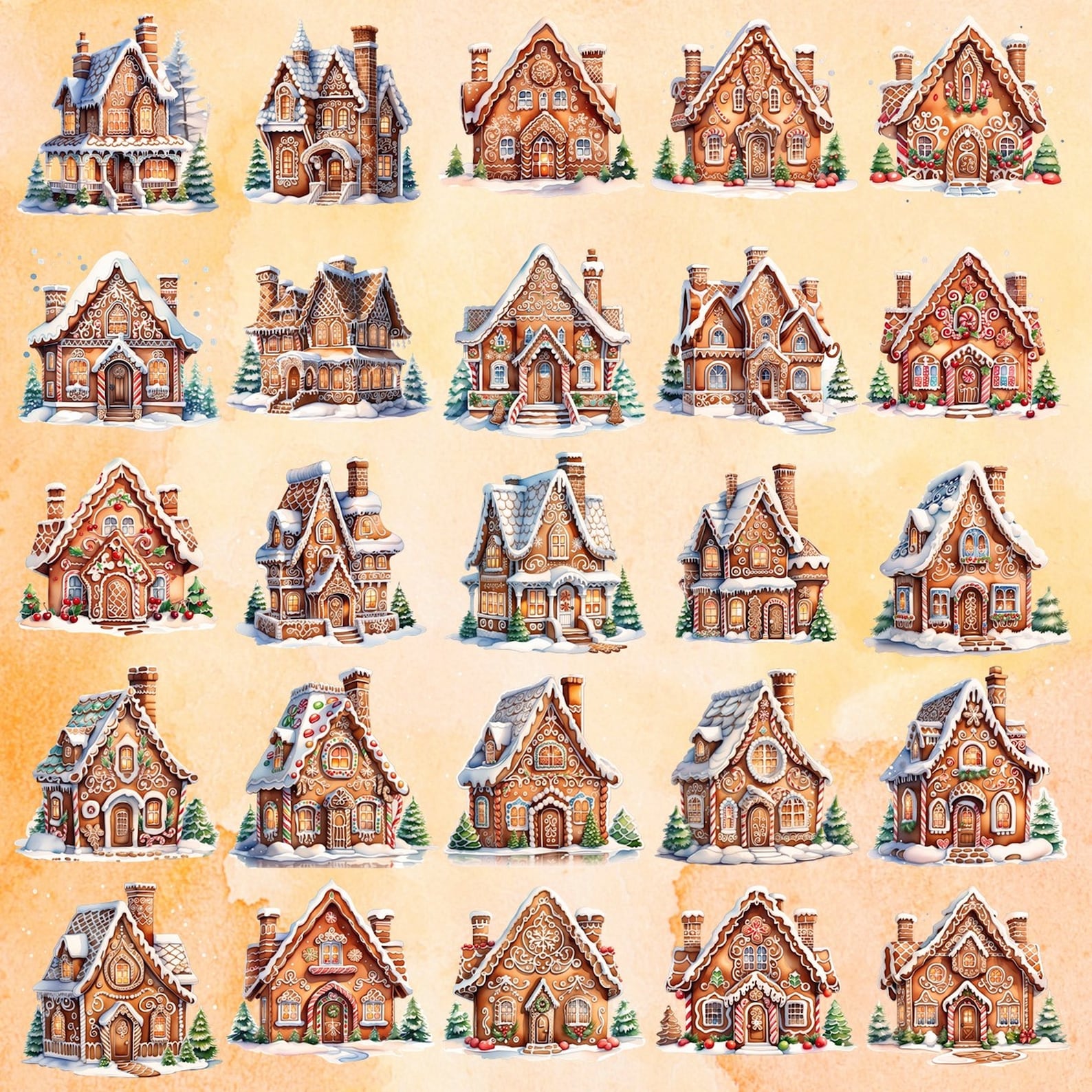 50 Watercolor Gingerbread House Clipart: Christmas PNG (digital ...