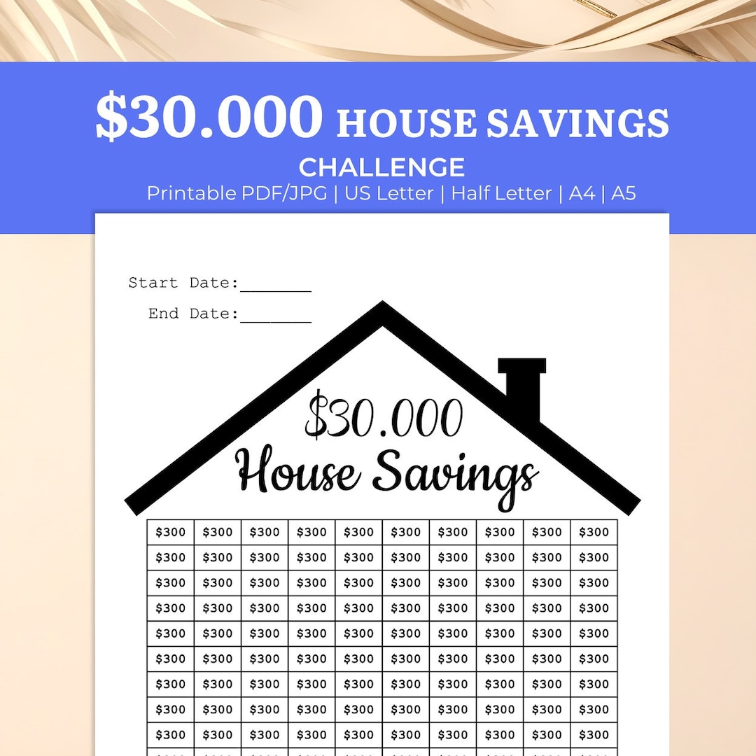 30k House Savings Tracker. 30k Savings Challenge. Home Savings Goal ...