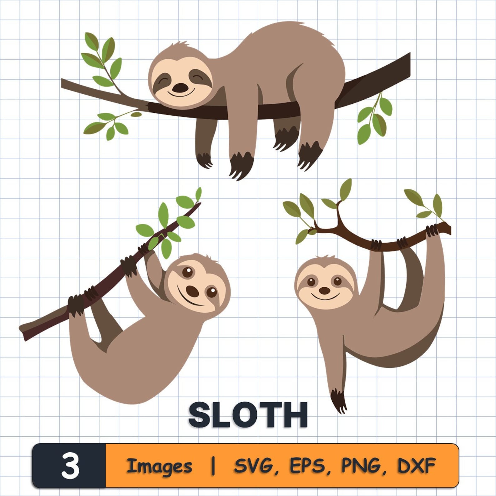 3 Sloth SVG, DXF, PNG, Eps Bundle. Sloth Svg, Sloth, Sloths, Chill Svg ...