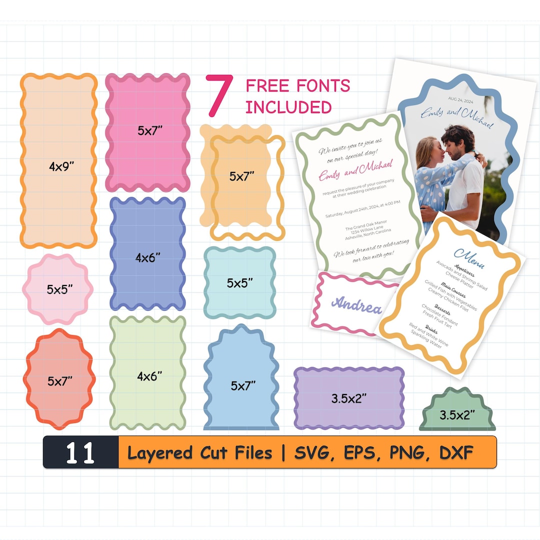 11 Wavy Frames SVG, PNG, EPS Bundle. Wavy Edge, Retro Wavy Bundle ...