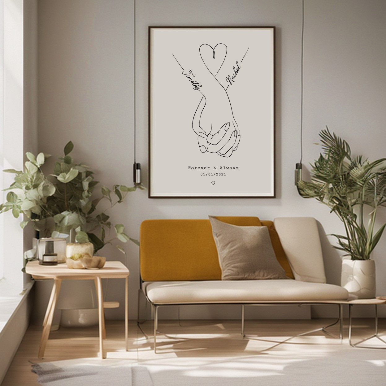 Custom Holding Hands Line Art Print: Personalized Names & Date (digital ...