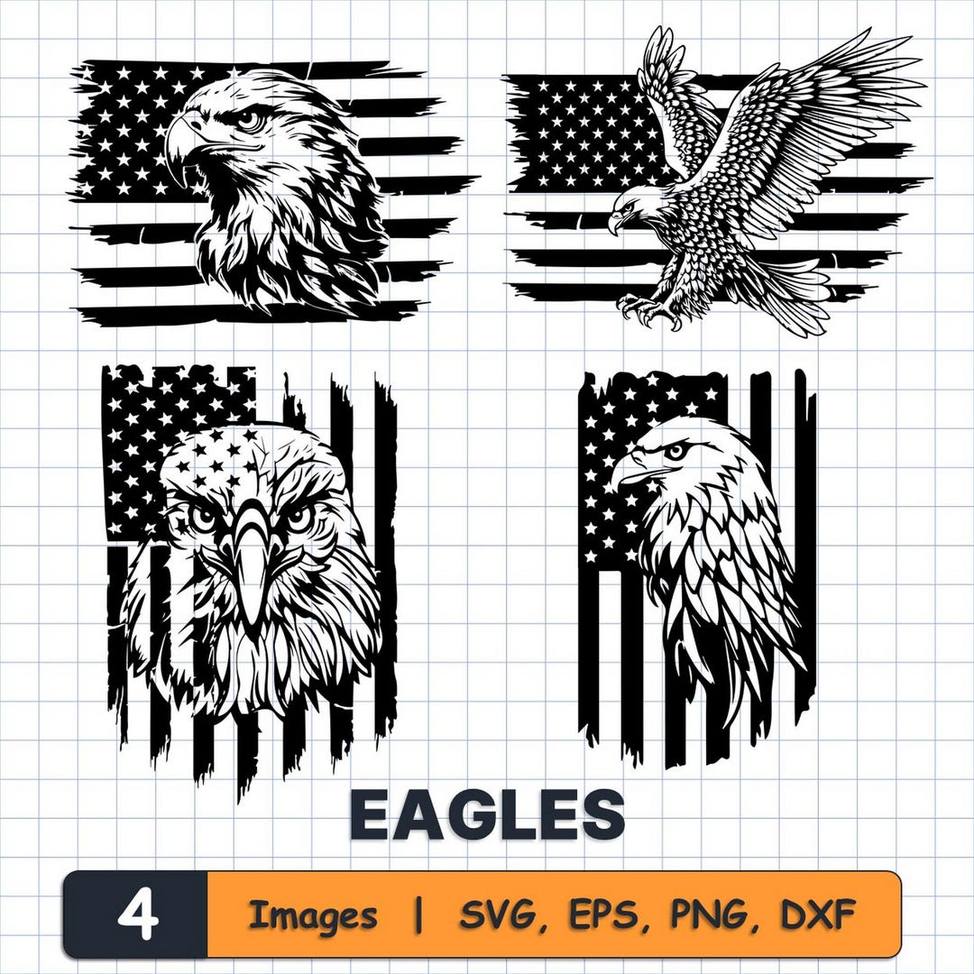 Eagle & American Flag SVG Bundle: Distressed Cut Files (digital ...
