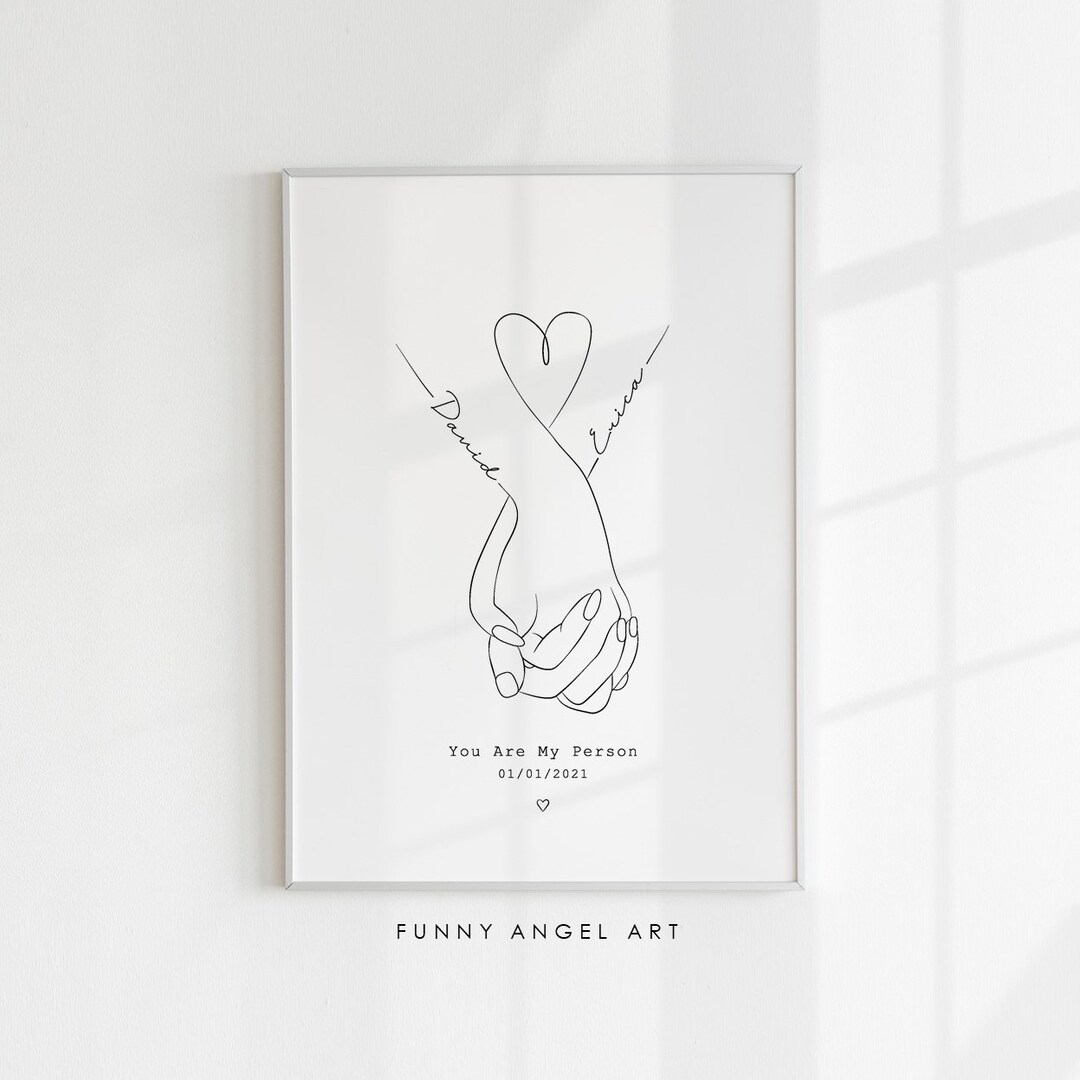 Custom Holding Hands Line Art Print: Personalized Names & Date (digital ...