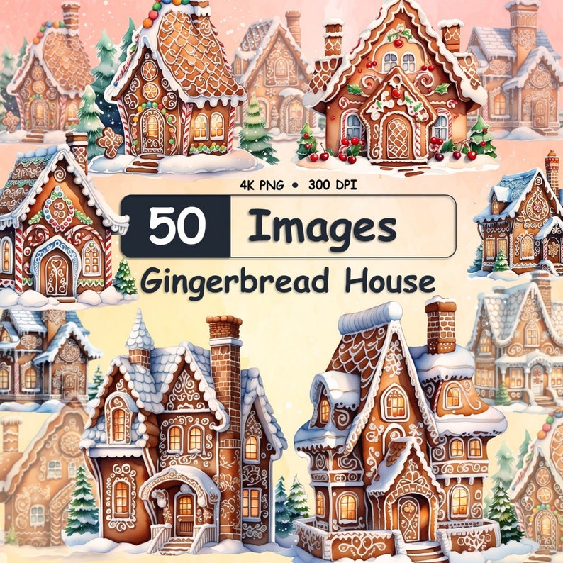 50 Gingerbread House Clipart Gingerbread Clipart Commercial - Etsy