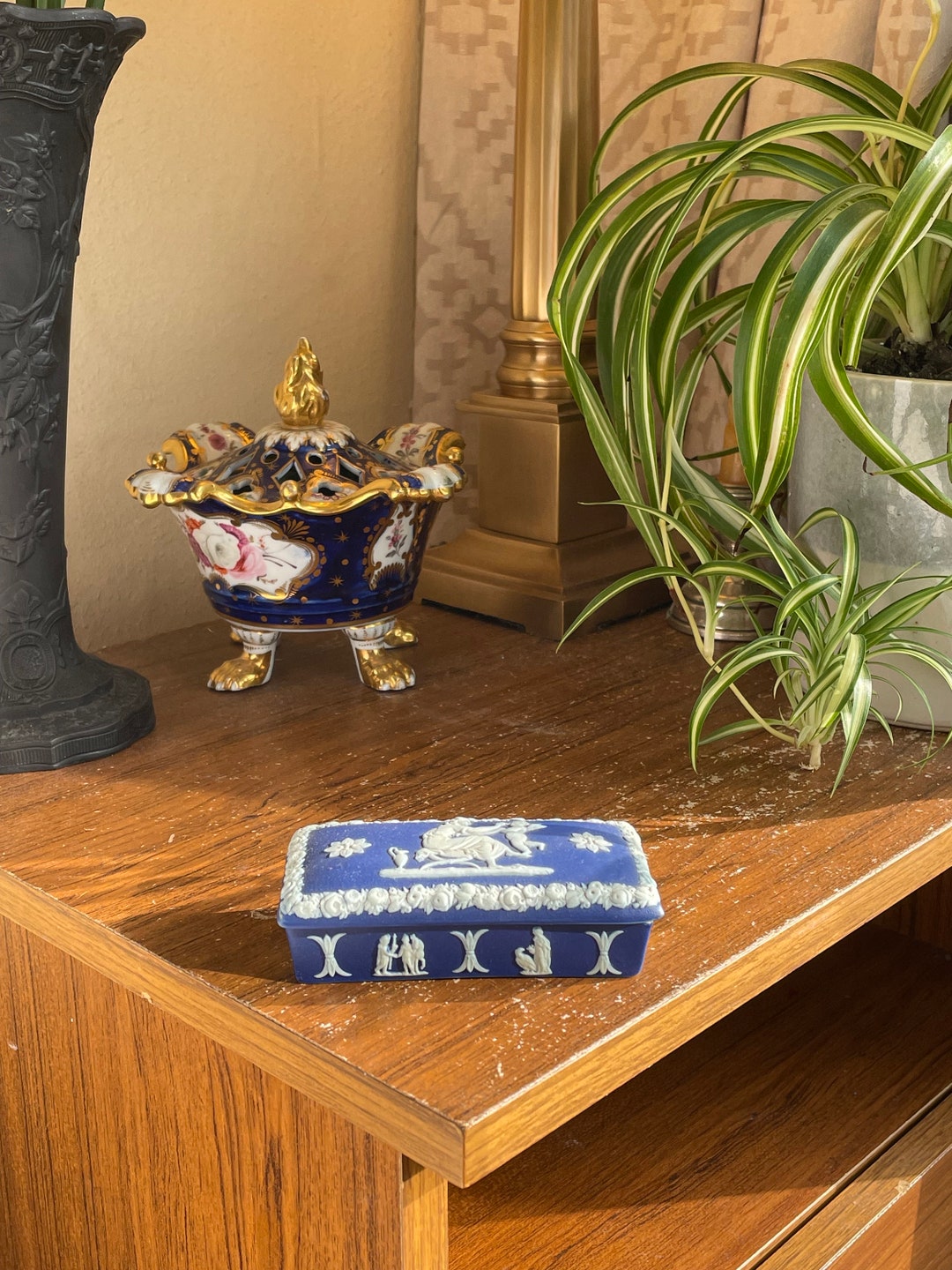 Wedgwood Cobalt Blue Vesta Matchbox & Striker Holder / Trinket Box C ...