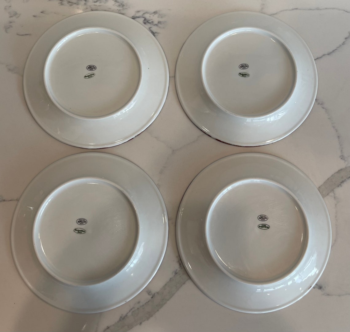 Set of 8 Apilco Porcelain Dinner Plates With Faux Marble Design Faux ...