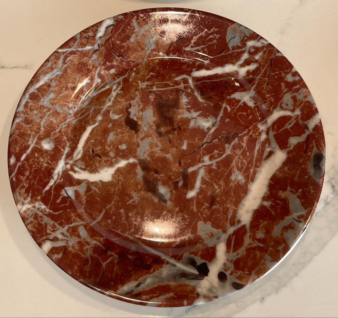 Set of 8 Apilco Porcelain Dinner Plates With Faux Marble Design Faux ...