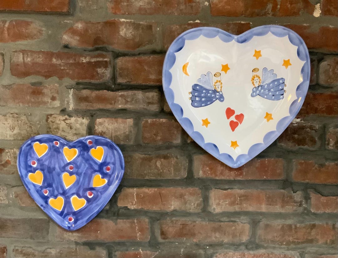Set of 2 Mesa Ceramic Heart Shaped Plates With Heart/angel Patterns ...