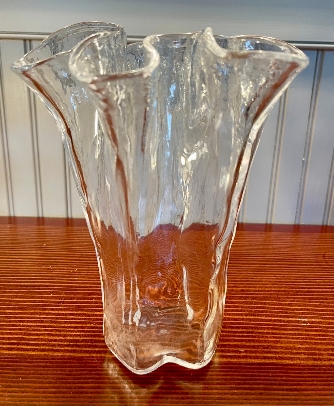 Muurla Lasi Vase, Finnish, 1980s, Clear Blown Glass With Ruffle Top ...