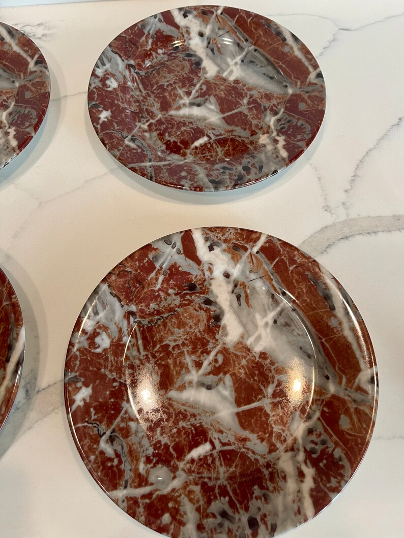 Set of 8 Apilco Porcelain Dinner Plates With Faux Marble Design Faux ...