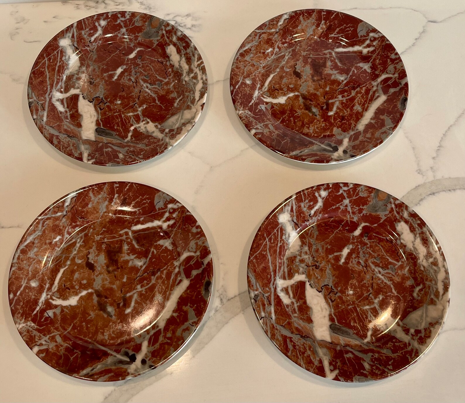 Set of 8 Apilco Porcelain Dinner Plates With Faux Marble Design Faux ...