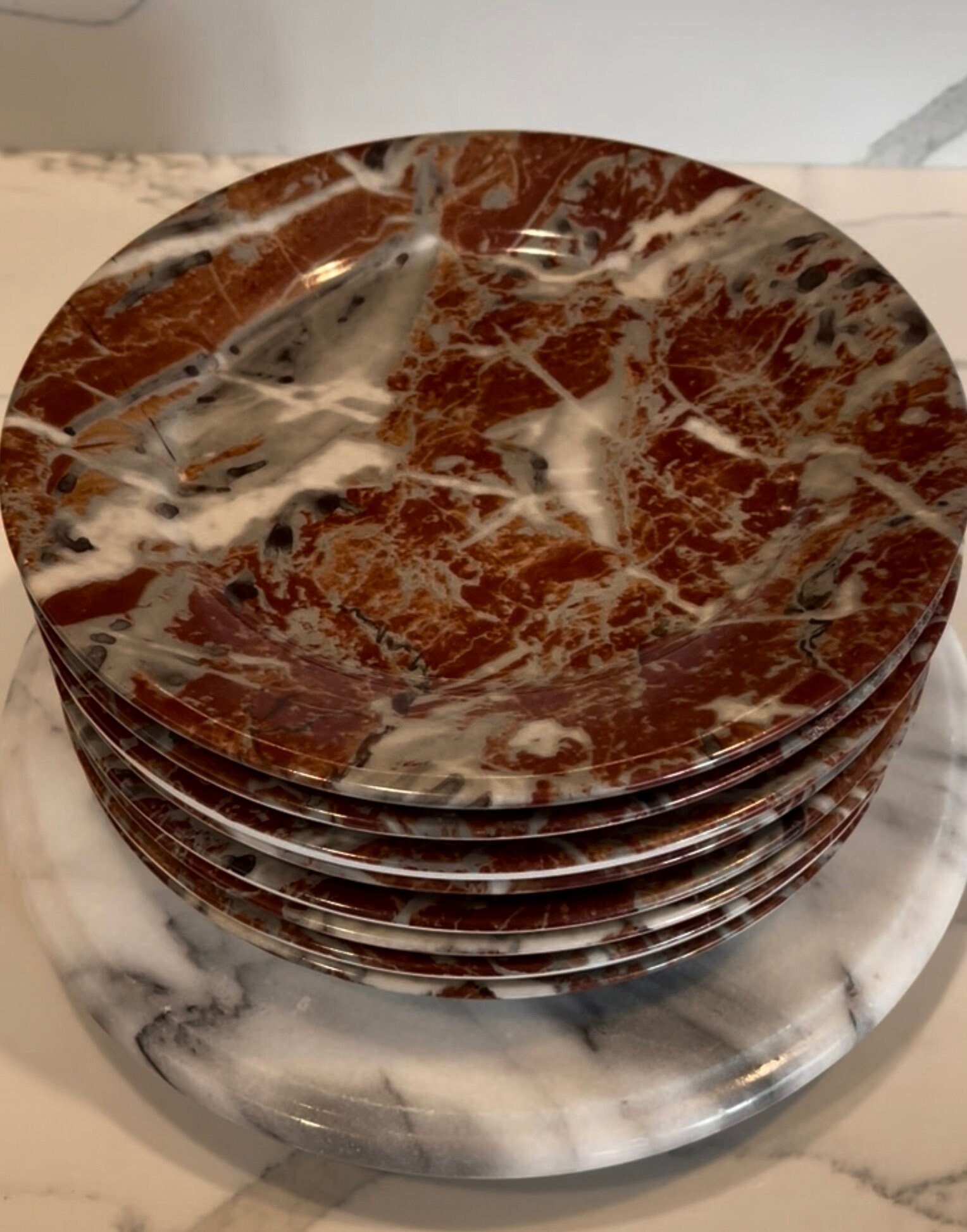 Set of 8 Apilco Porcelain Dinner Plates With Faux Marble Design Faux ...
