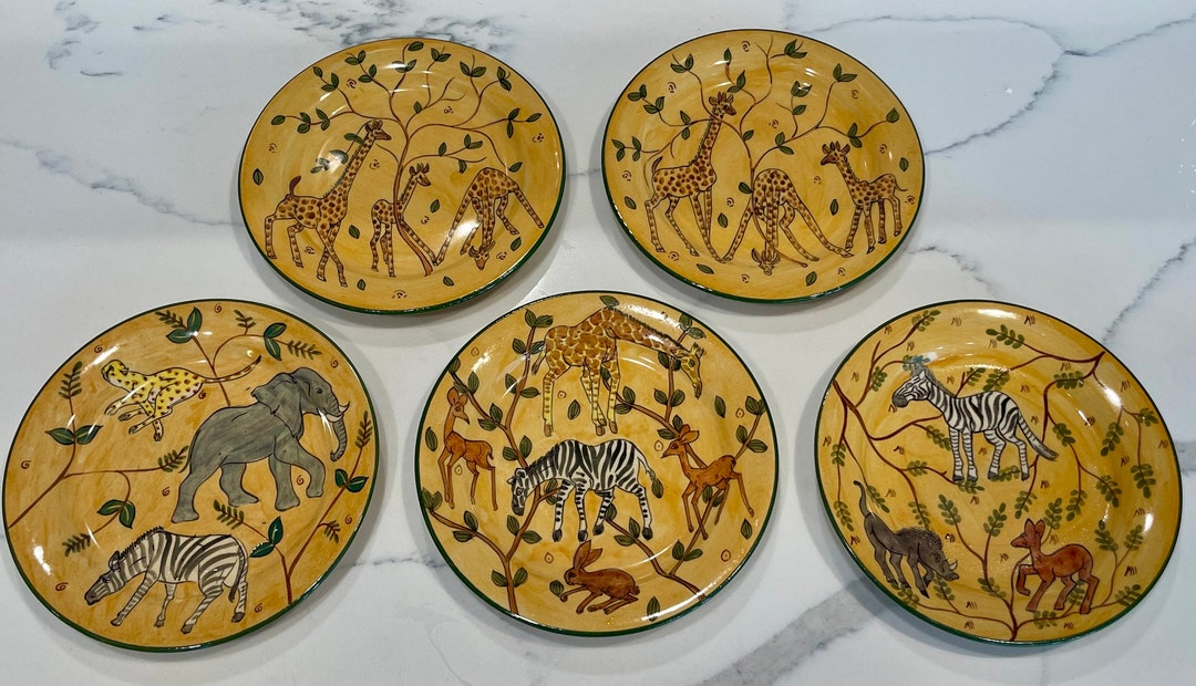 Zimbabwe Hand Painted Plates, African Jungle Animals, Signed/dated 2003 ...