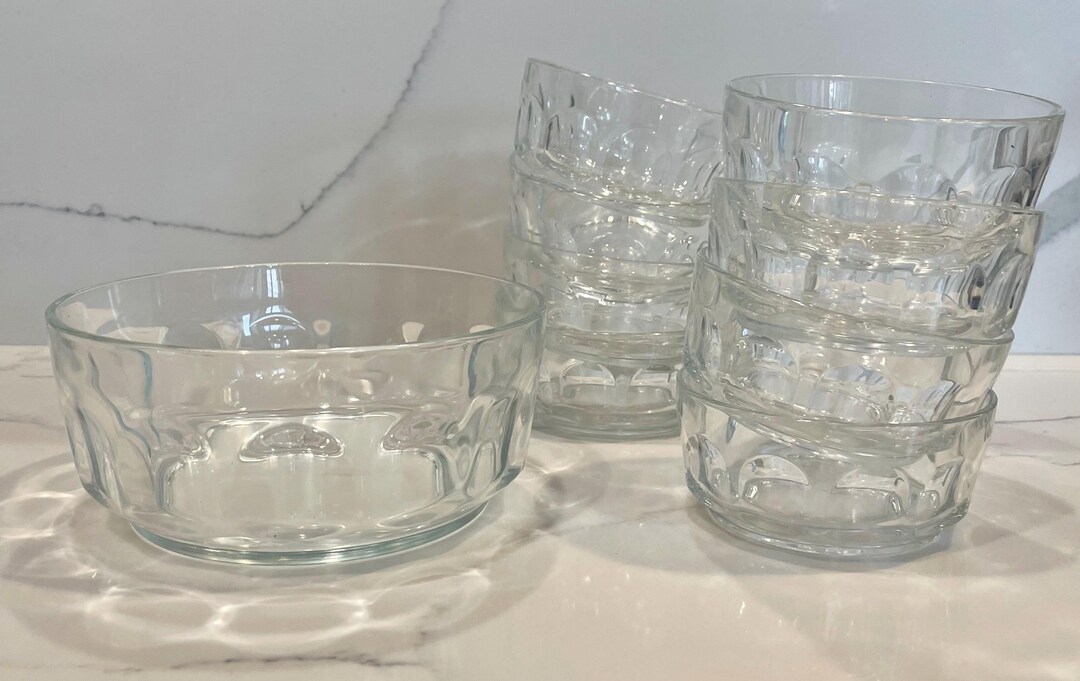 Set of 9 Arcoroc Glass Bowls, Made in France, 1 Serving & 8 Dining All ...