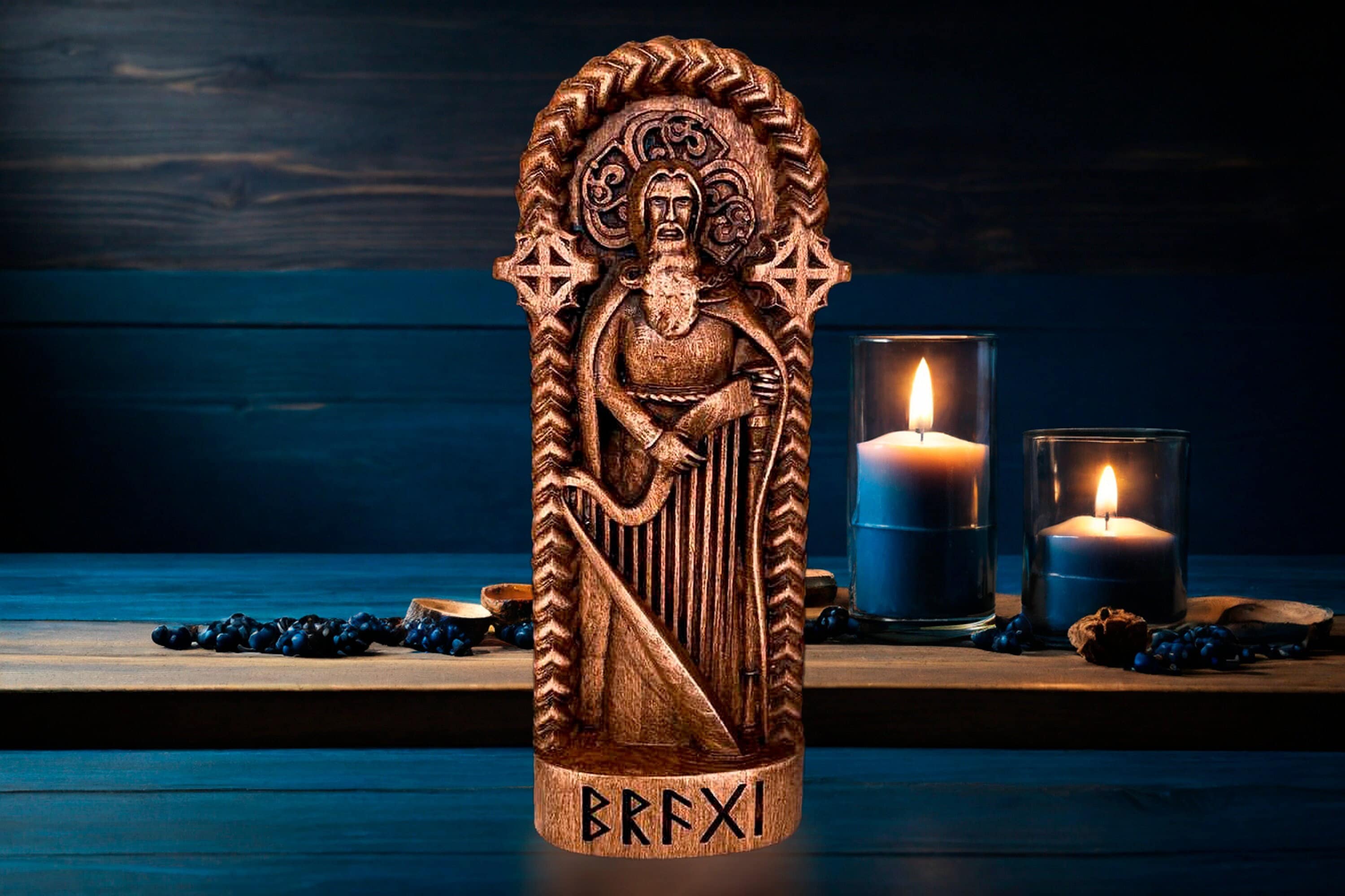 Bragi Statue Norse Gods Wood Carving Altar Heathen Asatru Viking God ...