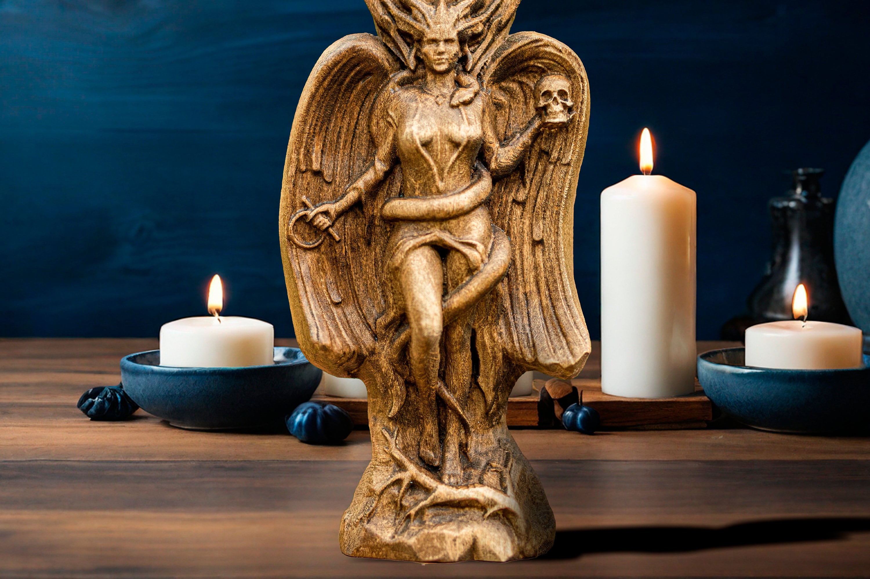Lilith Statue Ishtar Inanna Wood Carved Astaroth Statue Handcrafted ...