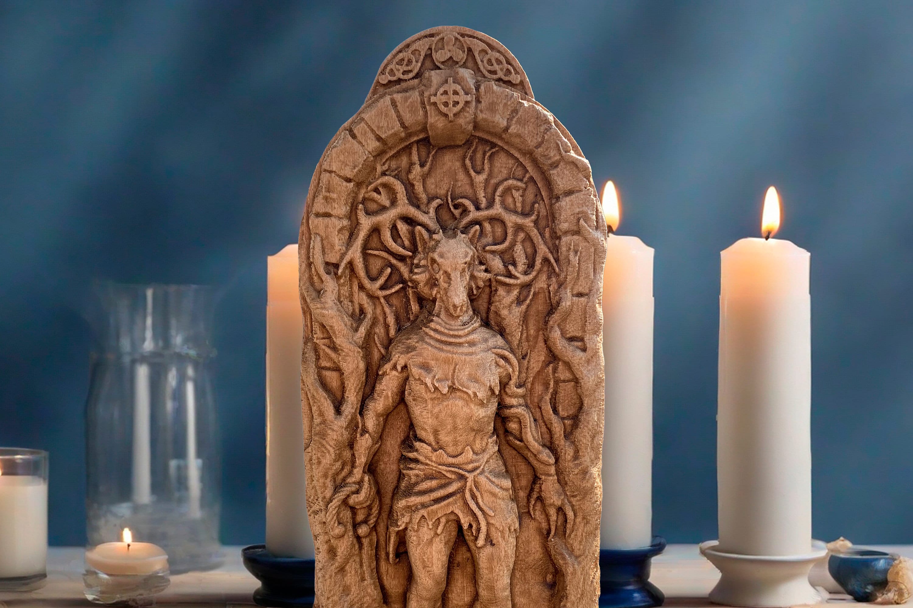 Cernunnos Cernunno Cernun Wood Horned God Celtic God Altar Statue Pagan ...