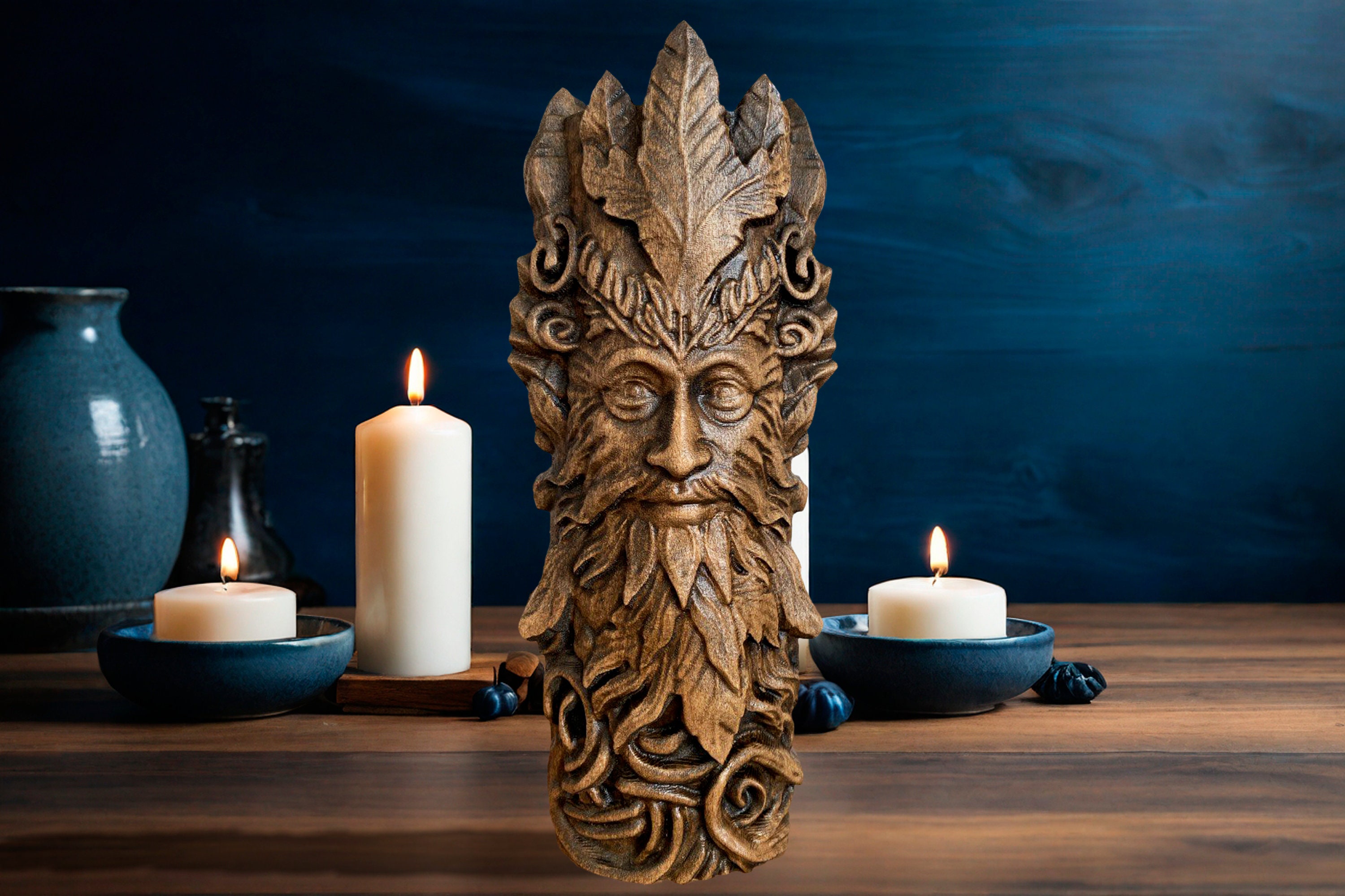 Green Man Face Statue Greenman Statue Forest God Greenman Celtic God ...