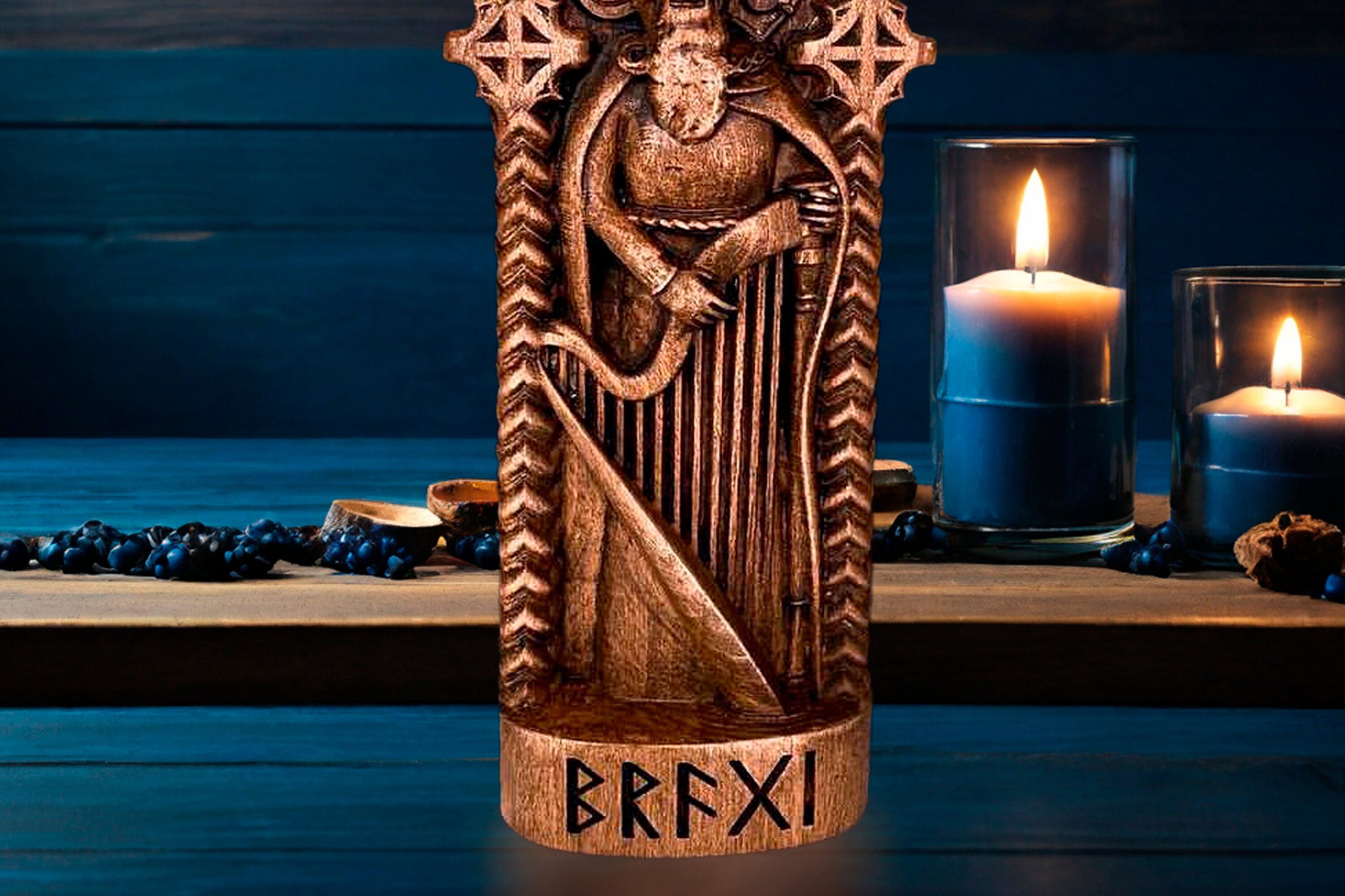 Bragi Statue Norse Gods Wood Carving Altar Heathen Asatru Viking God ...